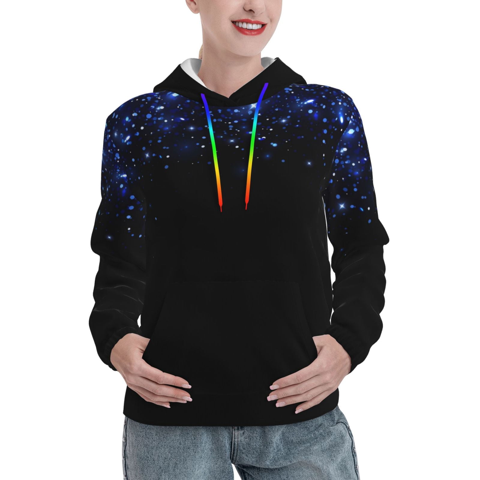 Cauagu Black Blue Glitter Sparkles for Women's Hooded Sweatshirts Pullover Hoodie for Women Fall ...