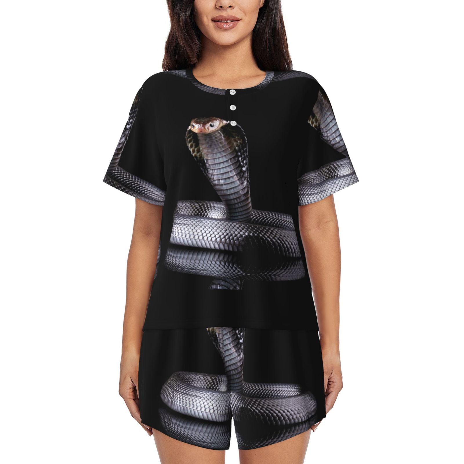 Cauagu Black Cobra Snake for Women's Round Neck Pajama Set,Short ...