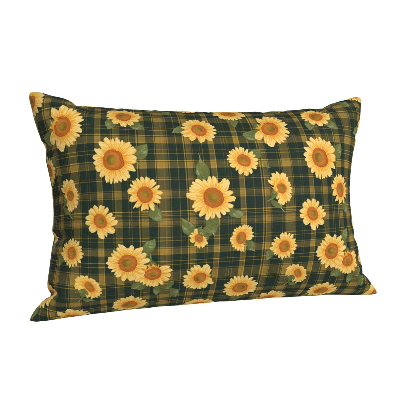 Cauagu Black Ink Green Plaid Sunflower Print Pillow Covers with ...