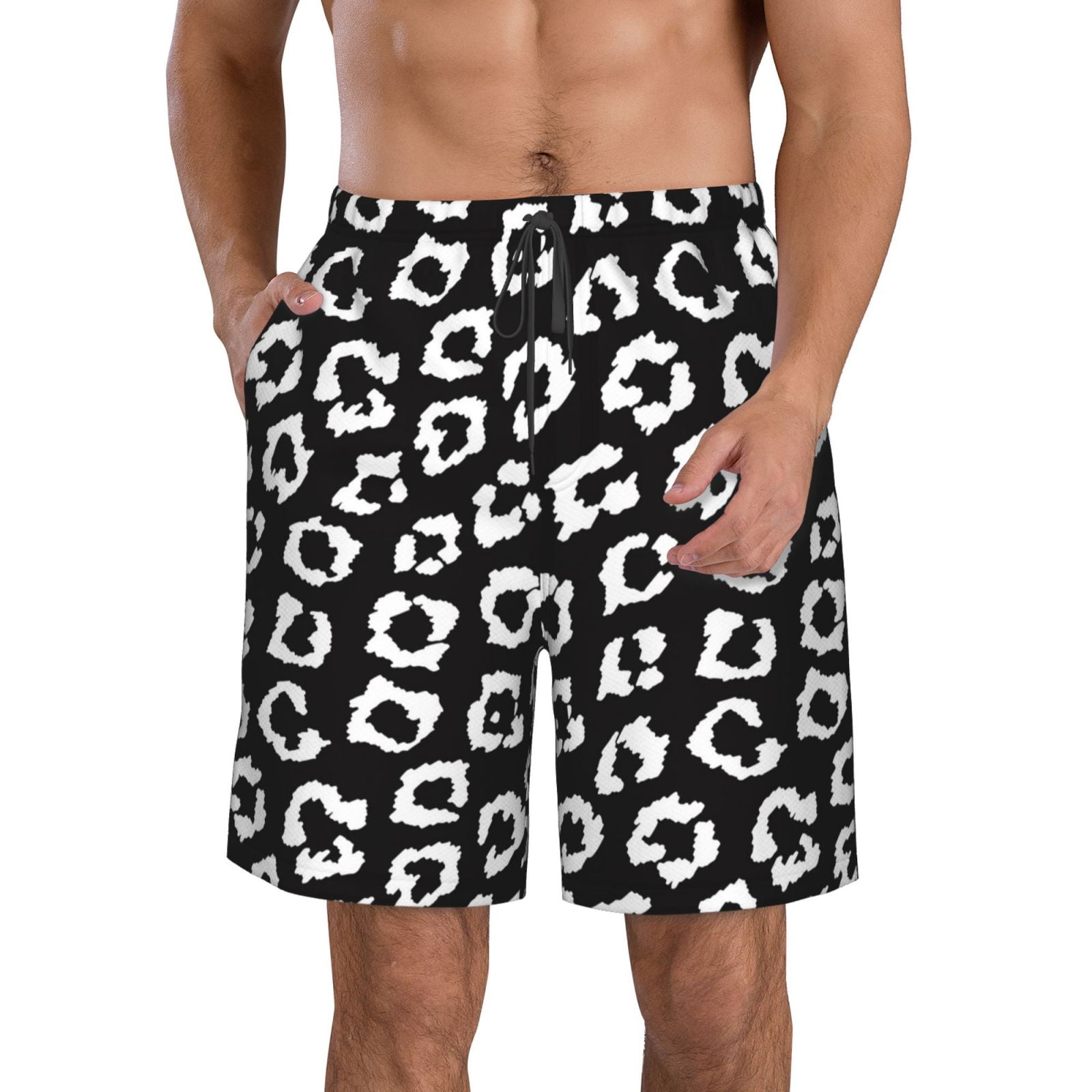 Cauagu Black Leopard Print Men's Swim Trunks,Hawaiian Bathing Suit ...
