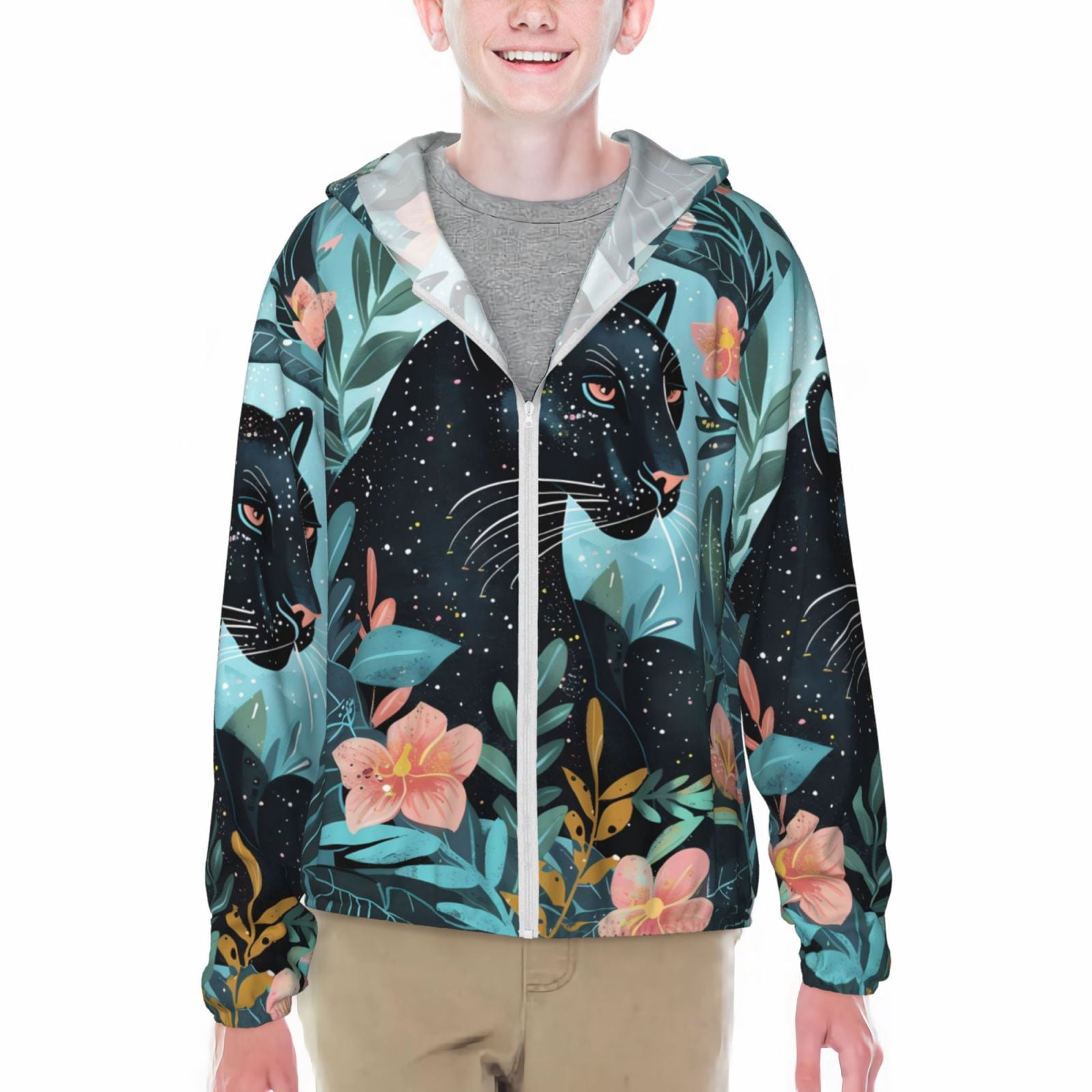Cauagu Black Panther Floral Illustration Print Sun Protection Jacket ...