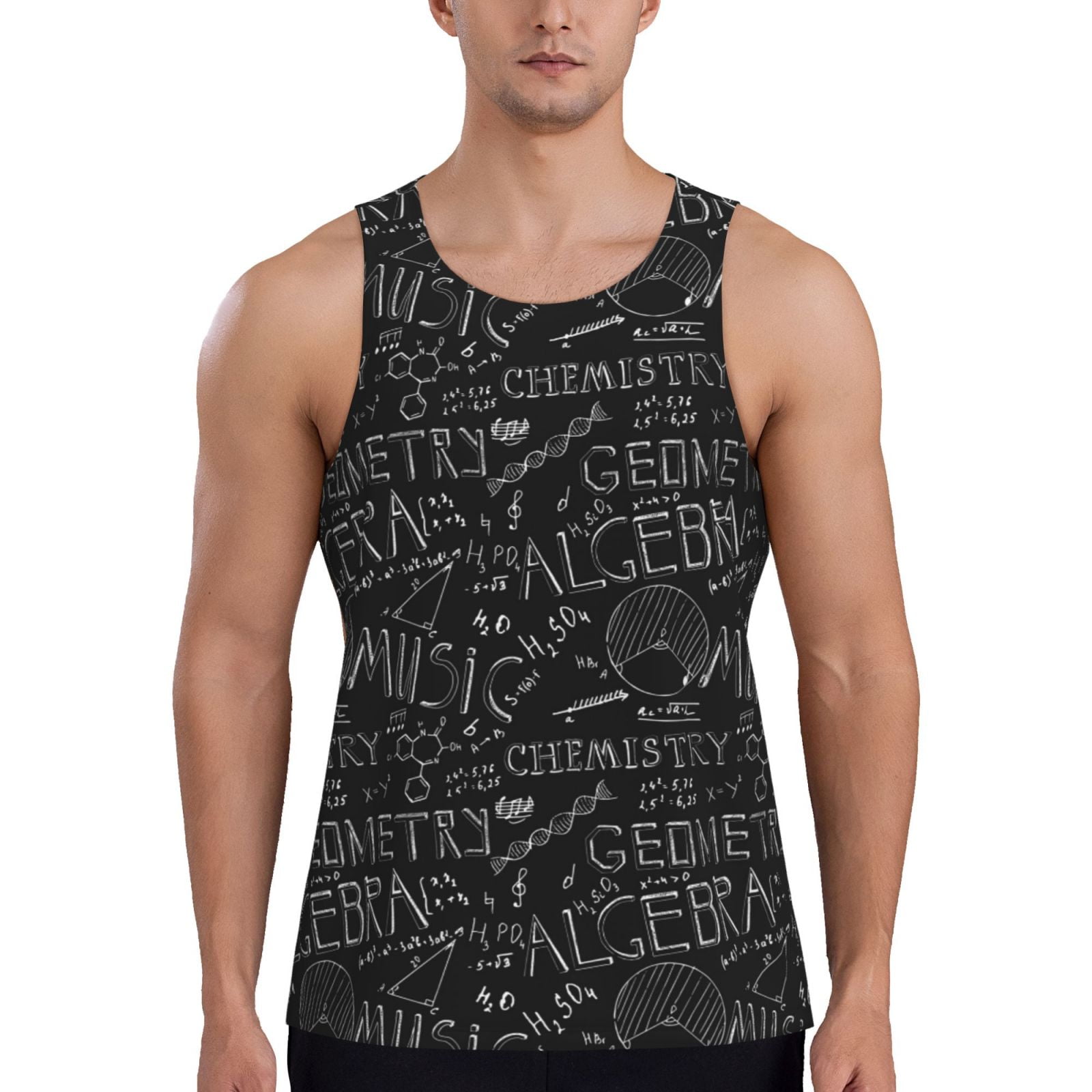 Cauagu Black Scientific Print Men's Sleeveless Muscle Shirts,Tank Tops ...
