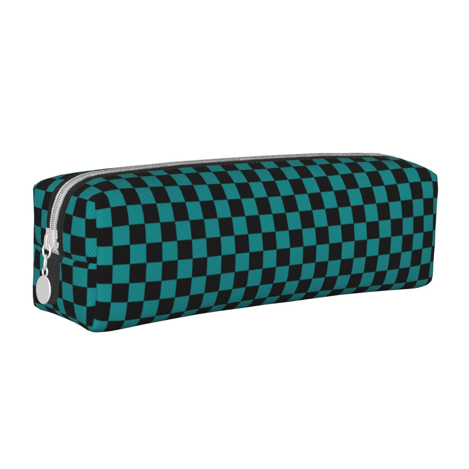 Cauagu Black And Teal Checkerboard Print Leather Pencil Pen Case ...