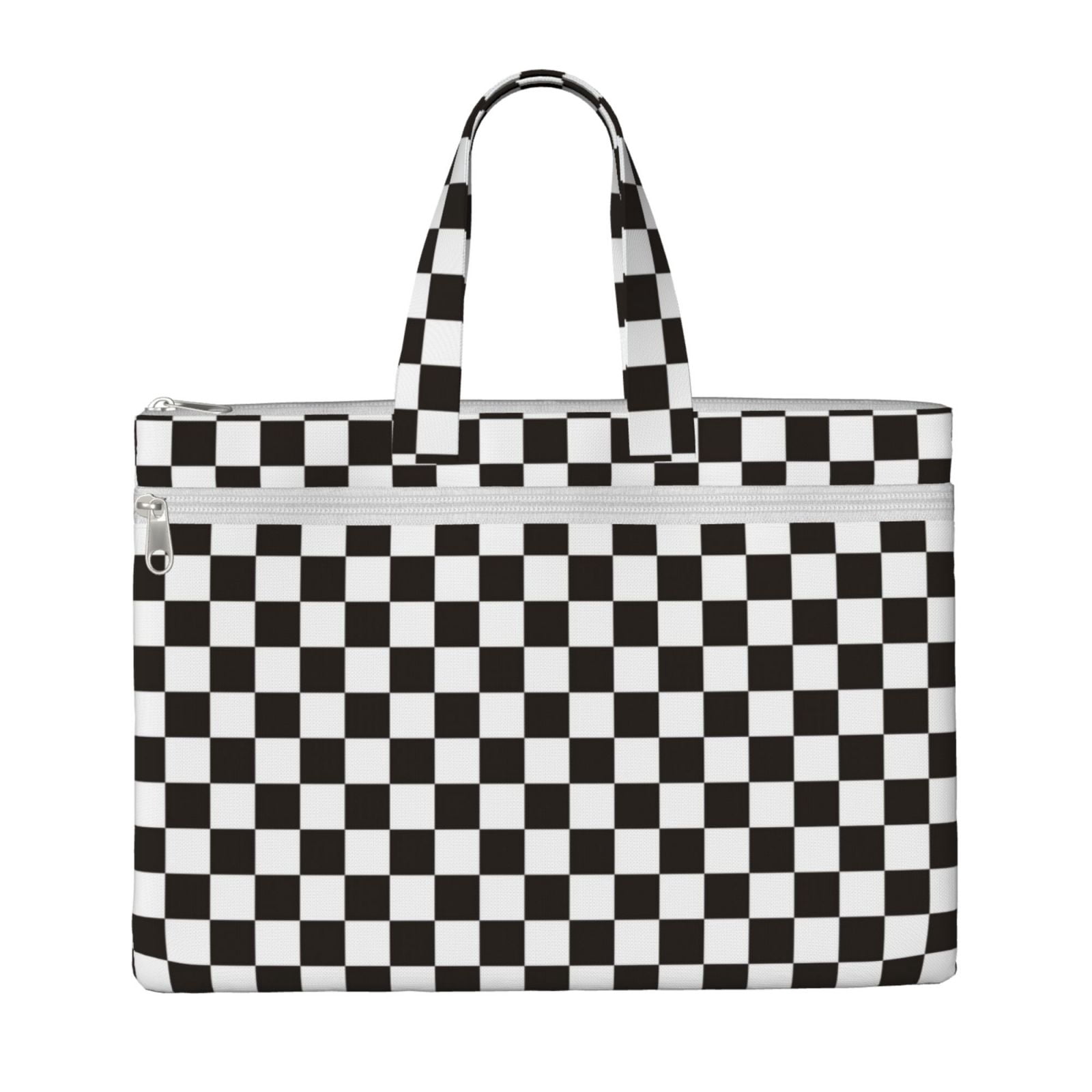 Cauagu Black and White Checkerboard Pattern Canvas Tote File Bag ...