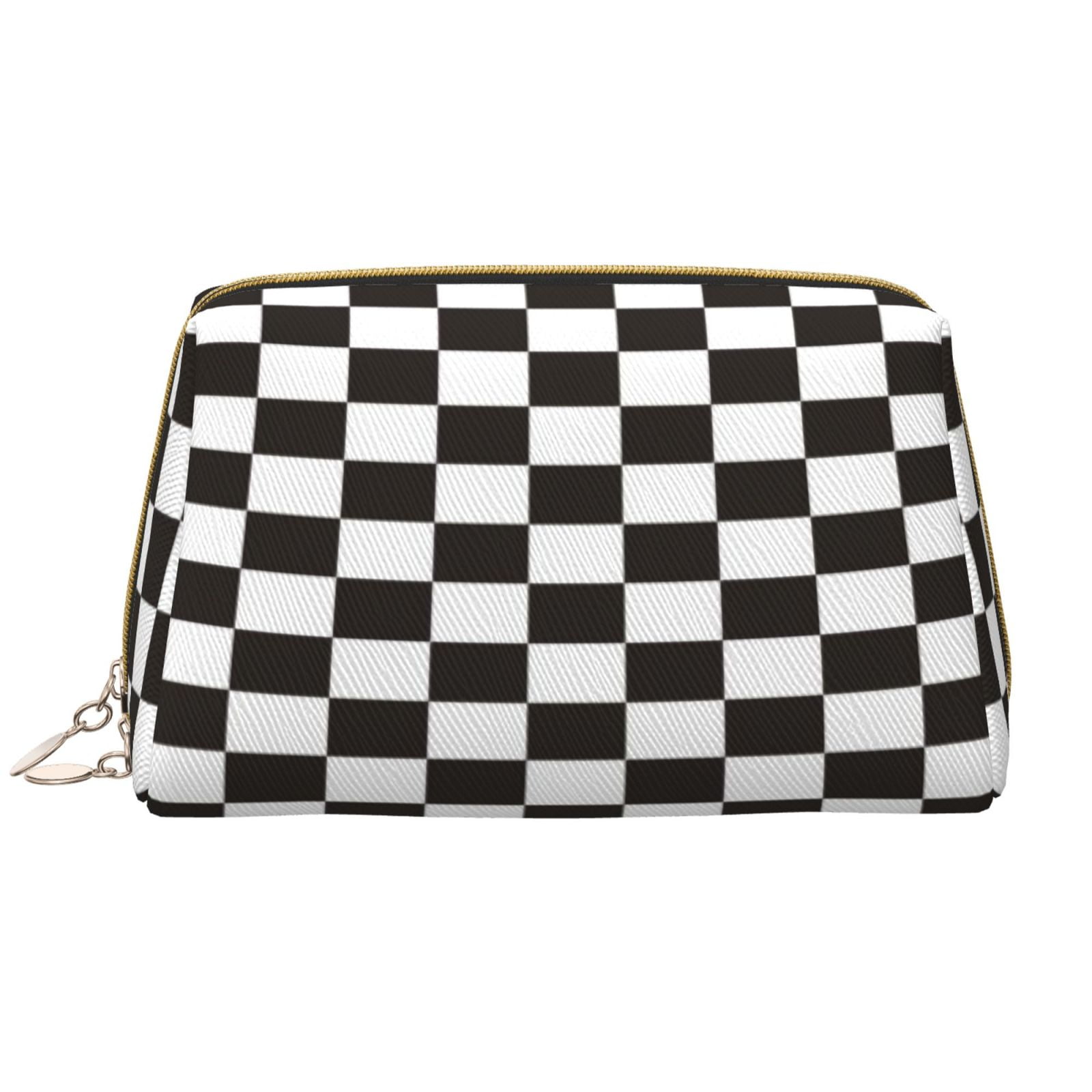 Cauagu Black and White Checkerboard Print Large Cosmetic Bag,Portable ...