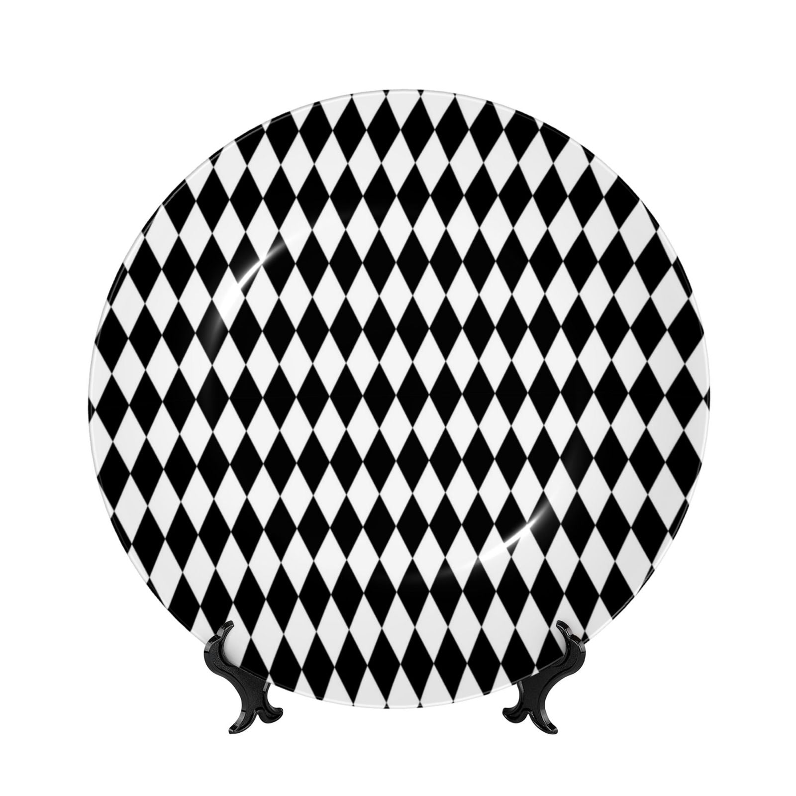 Cauagu Black And White Diamonds Print Bone China Decorative Plate, Wall ...