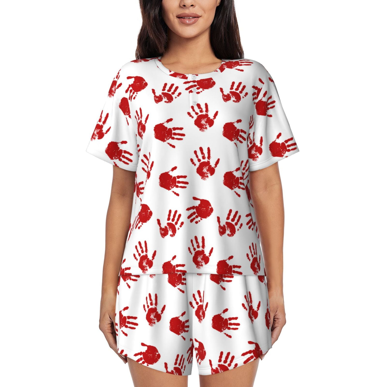 Cauagu Bloody Hand for Women's Round Neck Pajama Set,Short-Sleeved ...
