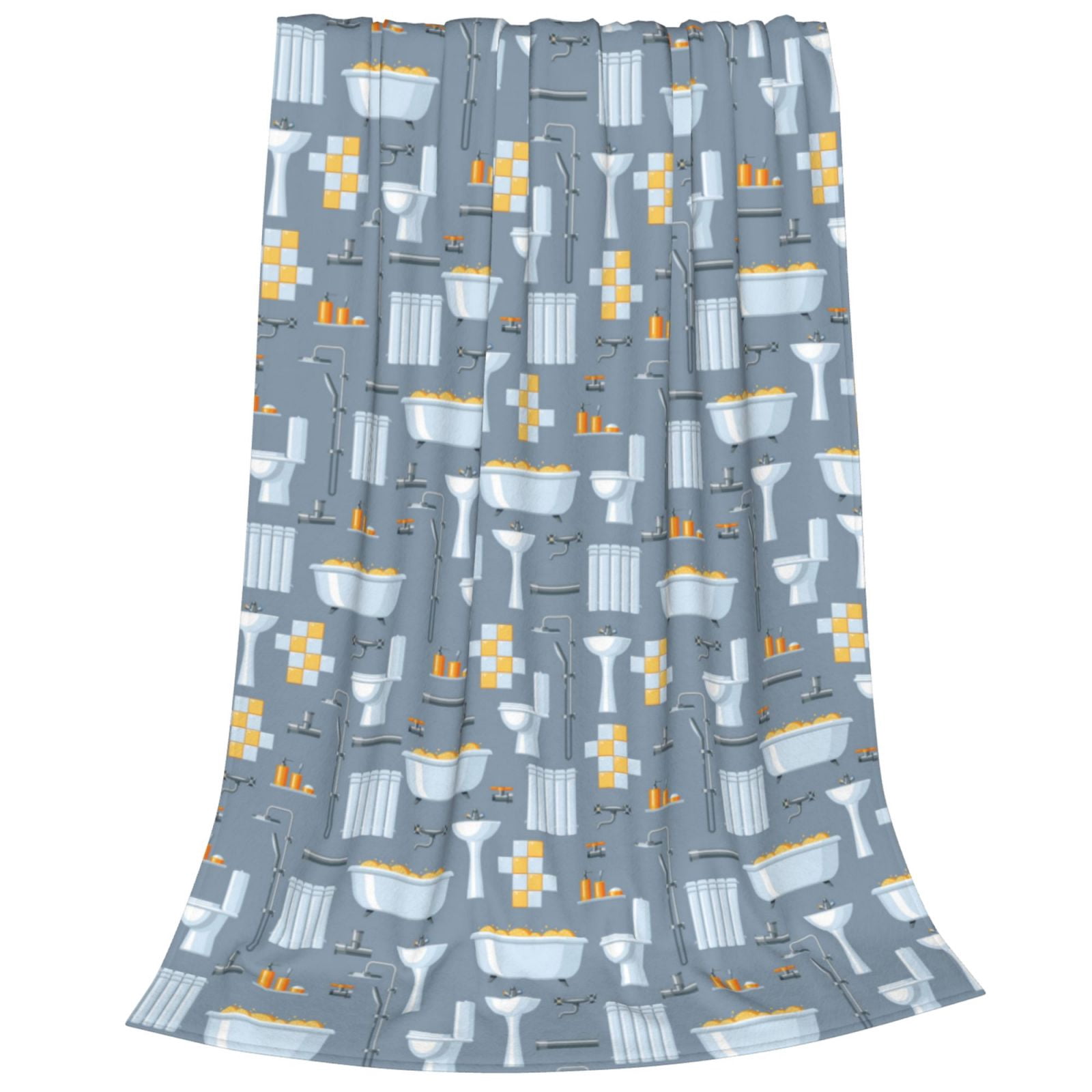 Cauagu Blue Bathroom Pattern Flannel Bed Blankets,Fleece Blanket ...