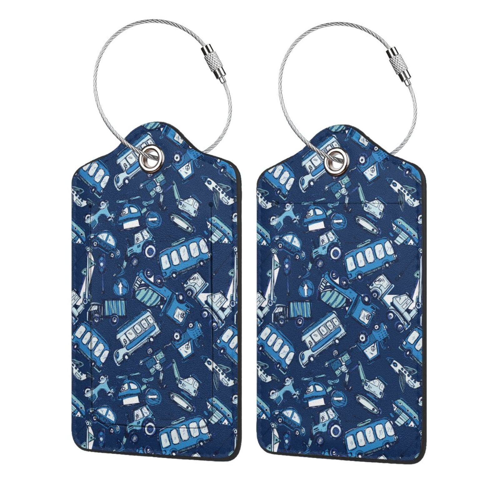 Cauagu Blue Bus Pattern Luggage Tags,Leather Luggage Tags Personalized ...