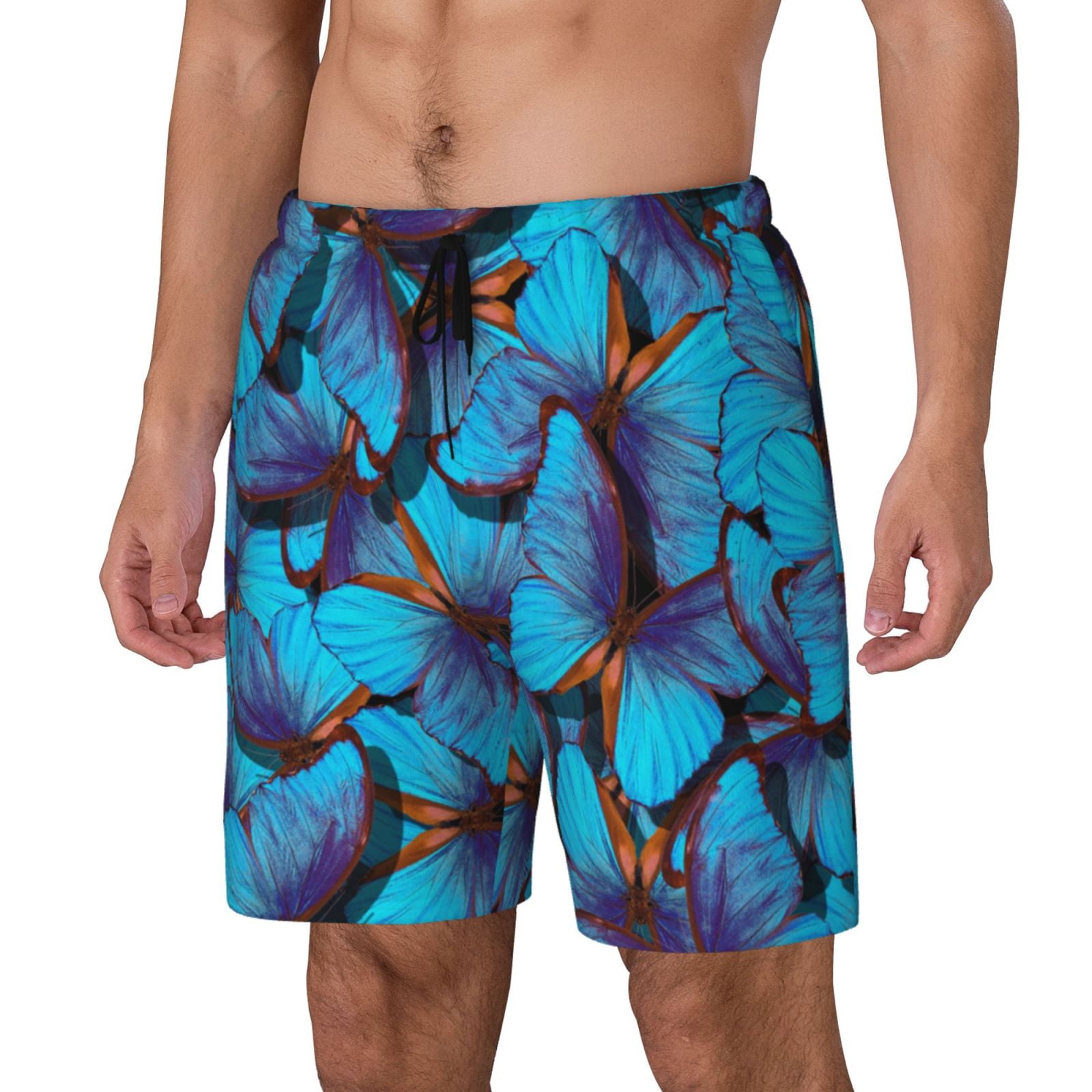 Cauagu Blue Butterflies Print Mens Swim Trunks Quick Dry Board Shorts ...