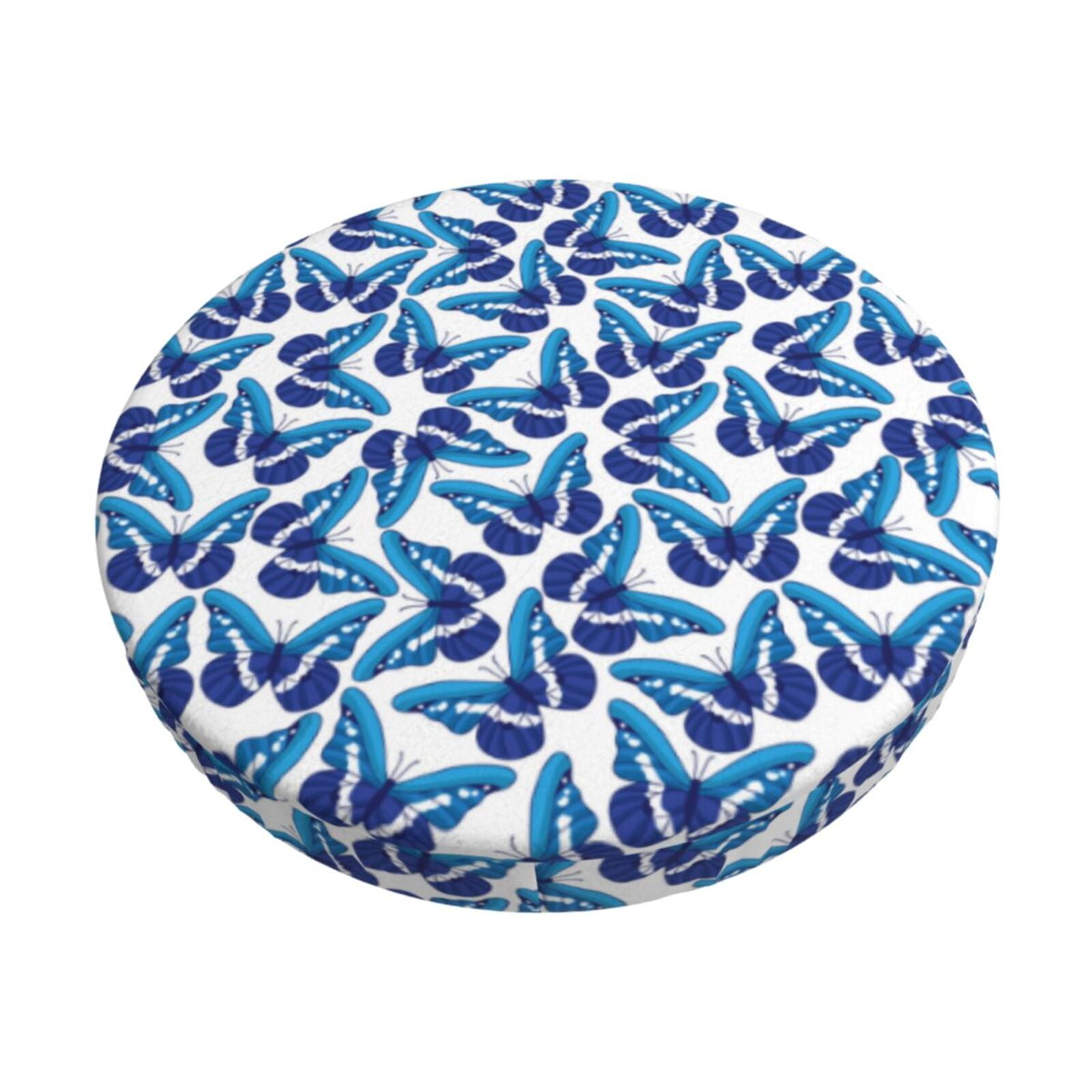 Cauagu Blue Butterflies Print Round Stool Covers,Seat Cushion for Round ...