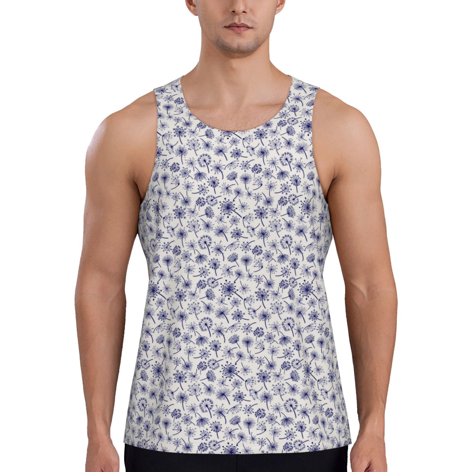Cauagu Blue Dandelion Print Men's Sleeveless Muscle Shirts,Tank Tops ...