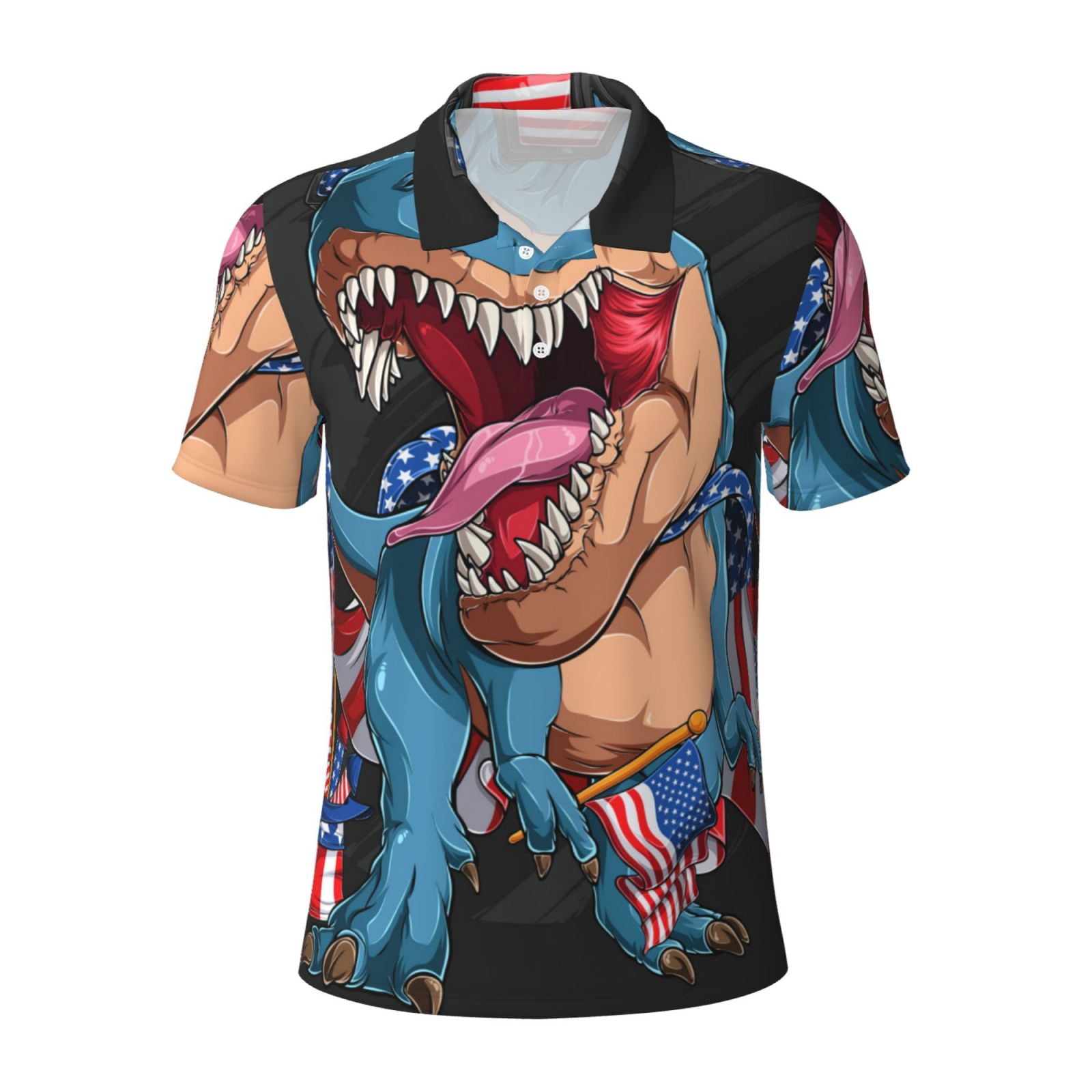 Cauagu Blue Dinosaur Print Men's Polo Shirts, Short-Sleeve Polo Shirts ...