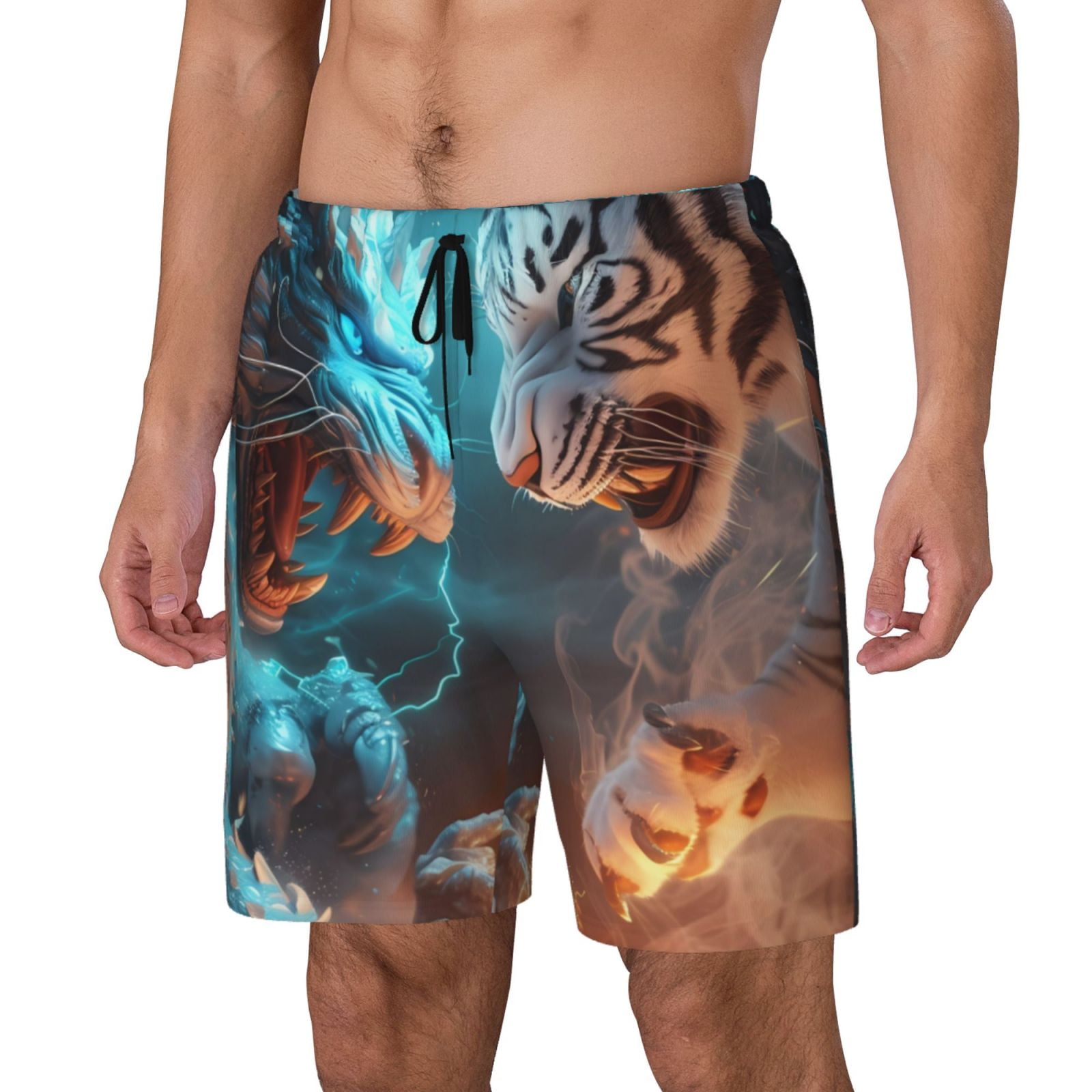 Cauagu Blue Dragon And White Tiger Print Mens Swim Trunks Quick Dry ...