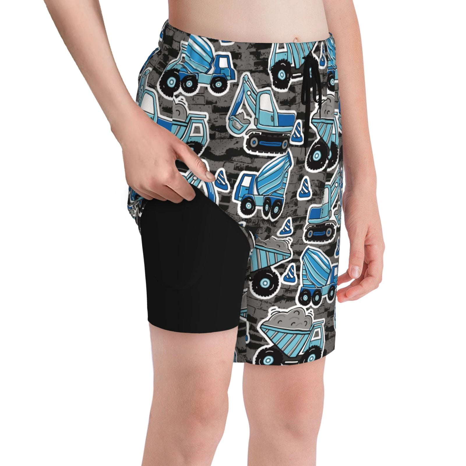 Cauagu Blue Excavator Print Swim Trunks for Men,Youth Boys Swim Shorts ...