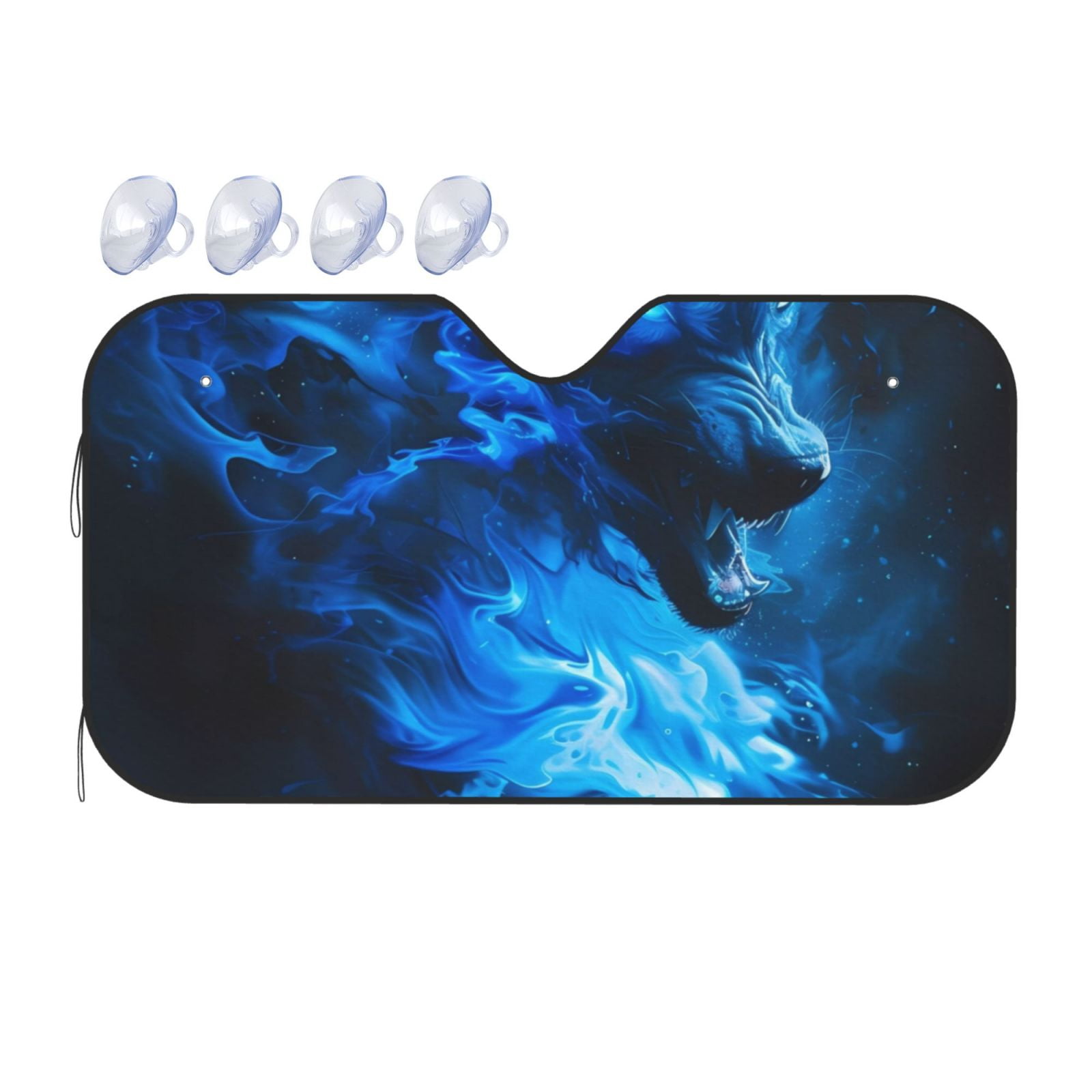Cauagu Blue Fire Cool Wolf Print Car Windshield Sunshade,1-Piece ...