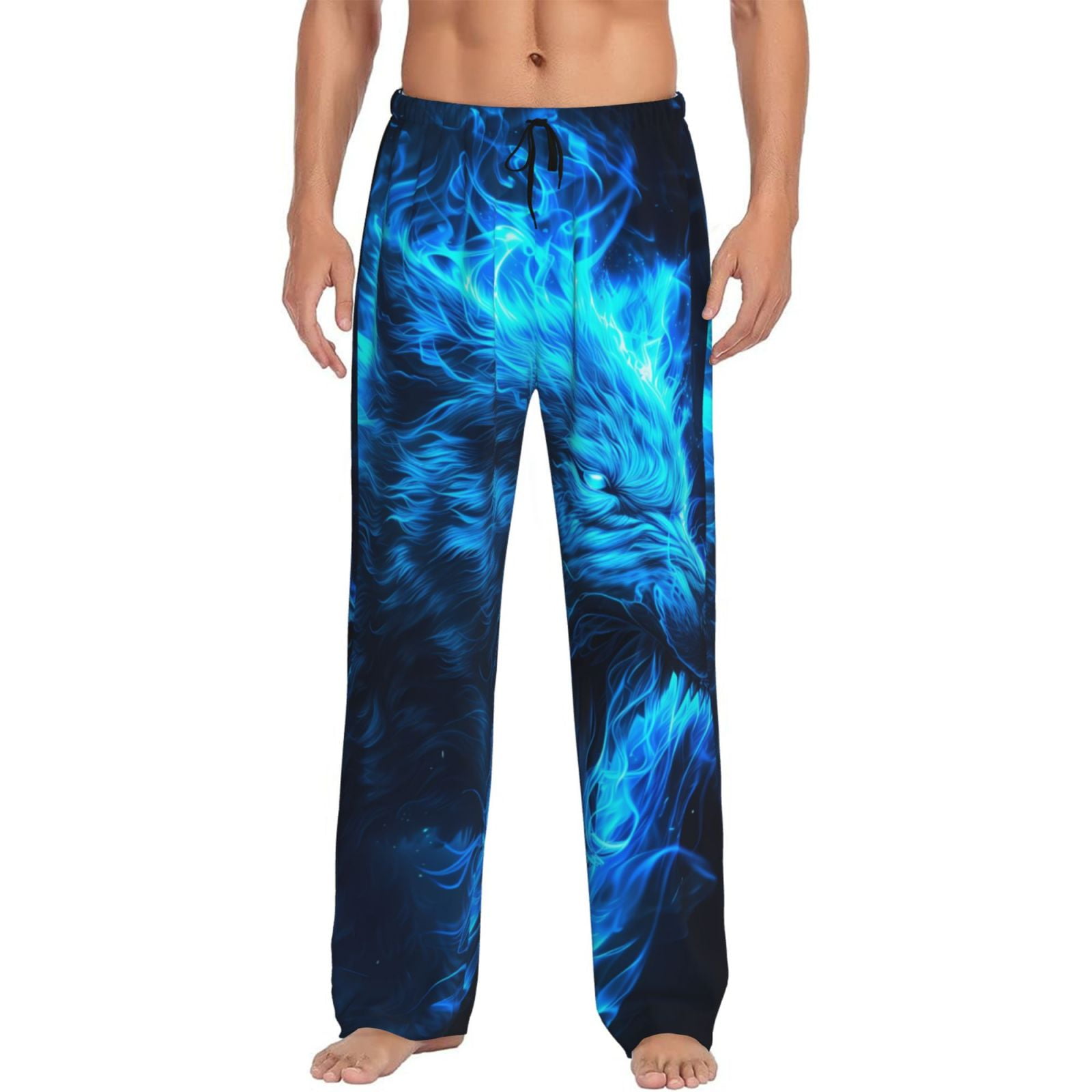Cauagu Blue Fire Wolf Mens Pajama Pants Sleep & Lounge Pants,PJ Bottoms ...