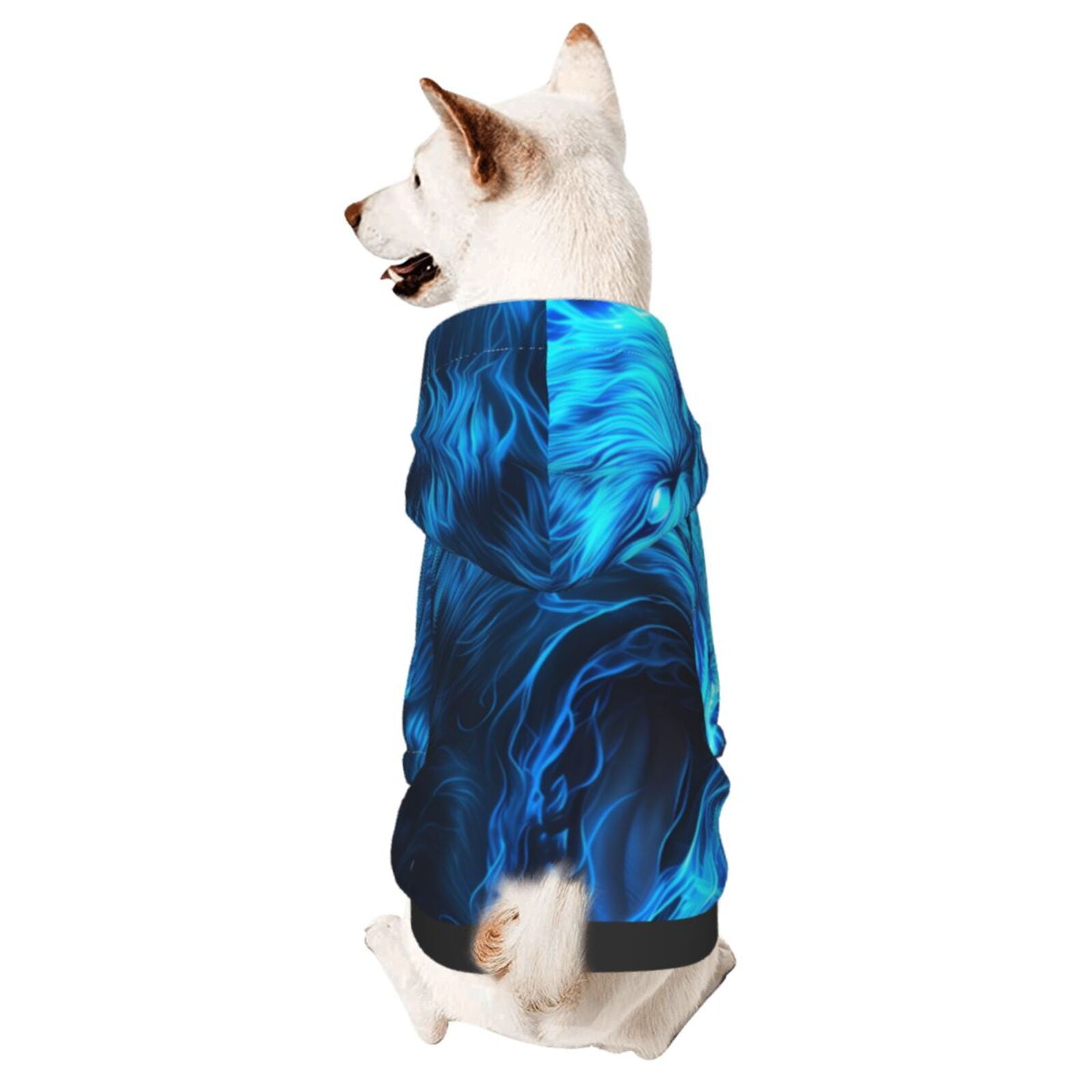 Cauagu Blue Fire Wolf Pattern Winter Pet Hoodie Sweatshirts- Dog Hoodie ...