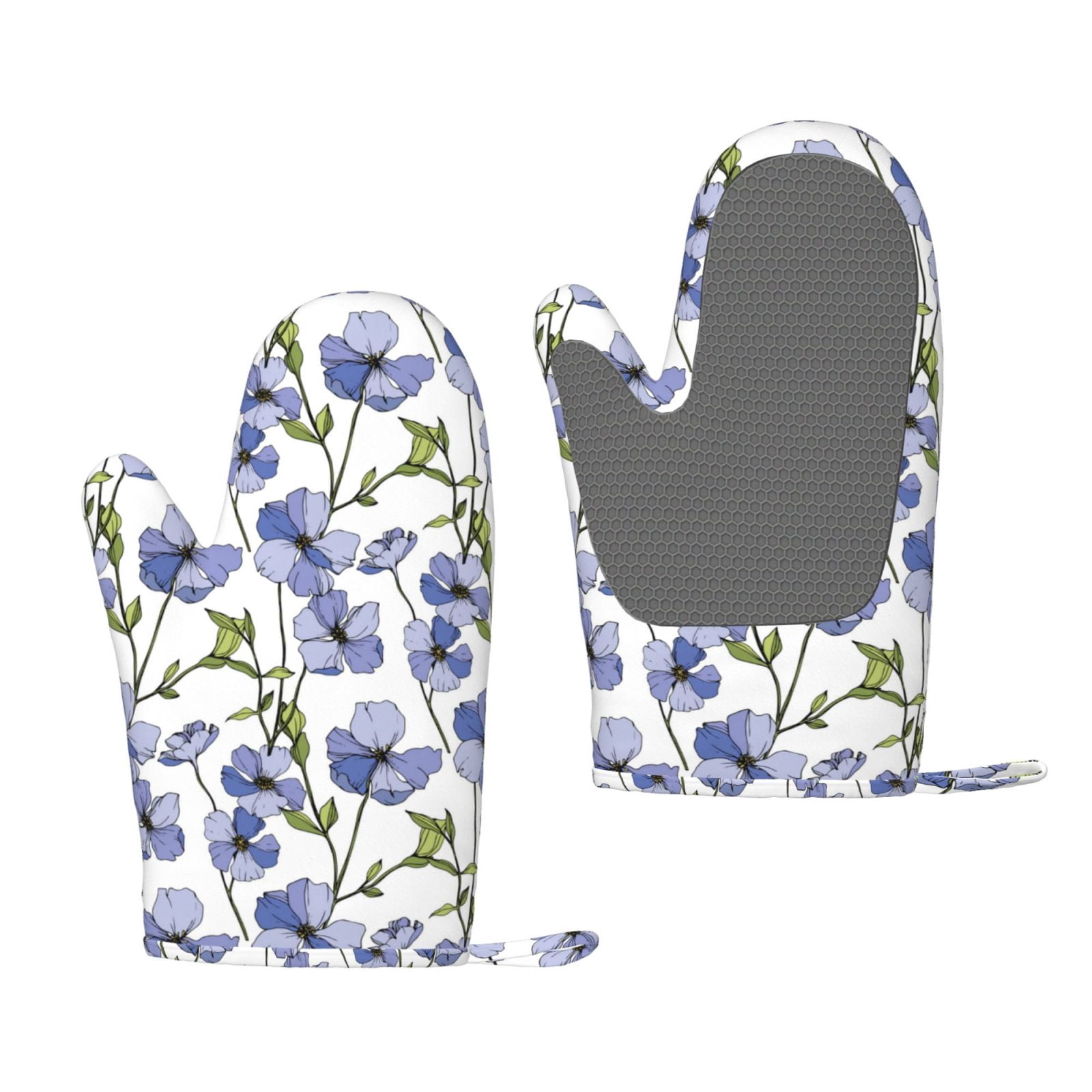 Cauagu Blue Flax Flowers Print Oven Mitts 2 Piece Set,BBQ Gloves ...