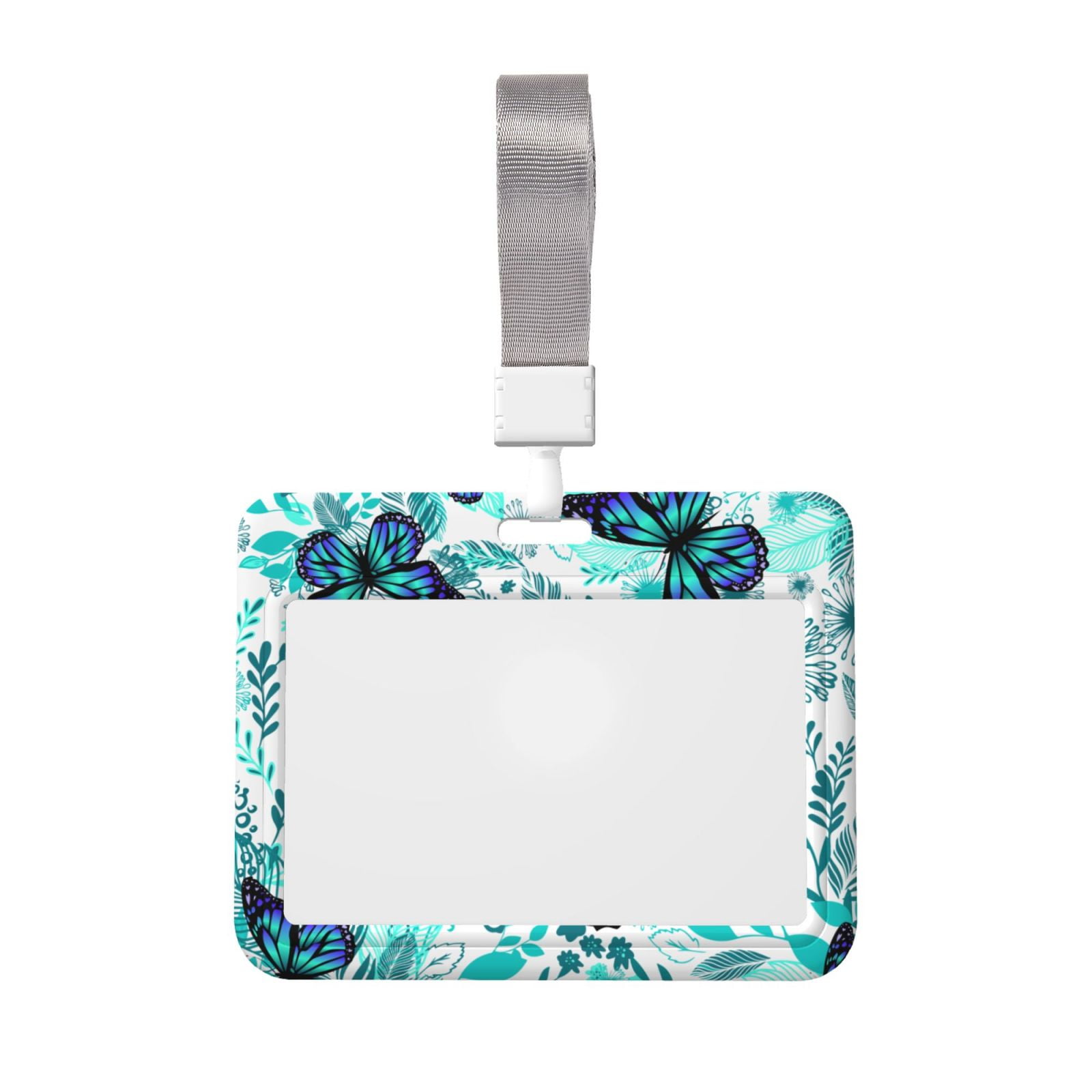 Cauagu Blue Floral with Butterflies for ID Badge Holder,Badge Holder ...