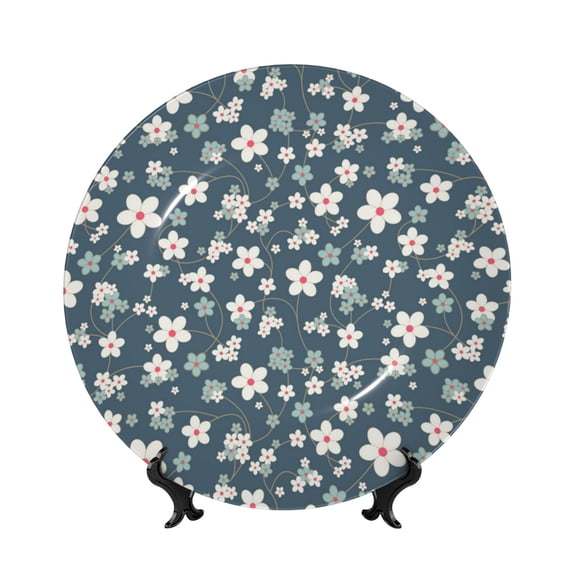 Cauagu Blue Flower Print Bone China Decorative Plate, Wall Mount Plate ...
