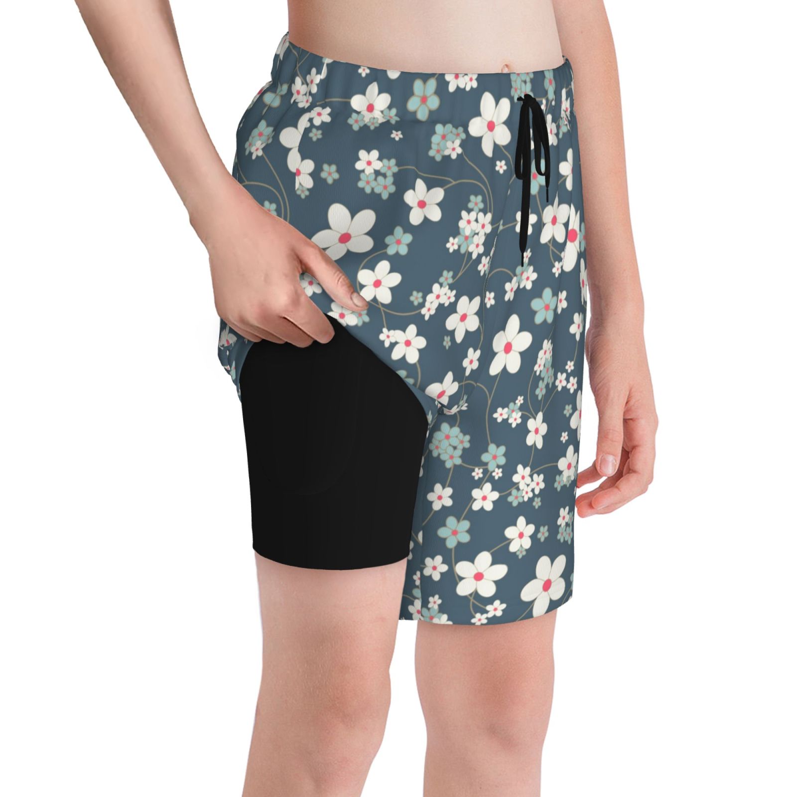 Cauagu Blue Flower Print Swim Trunks for Men,Youth Boys Swim Shorts ...