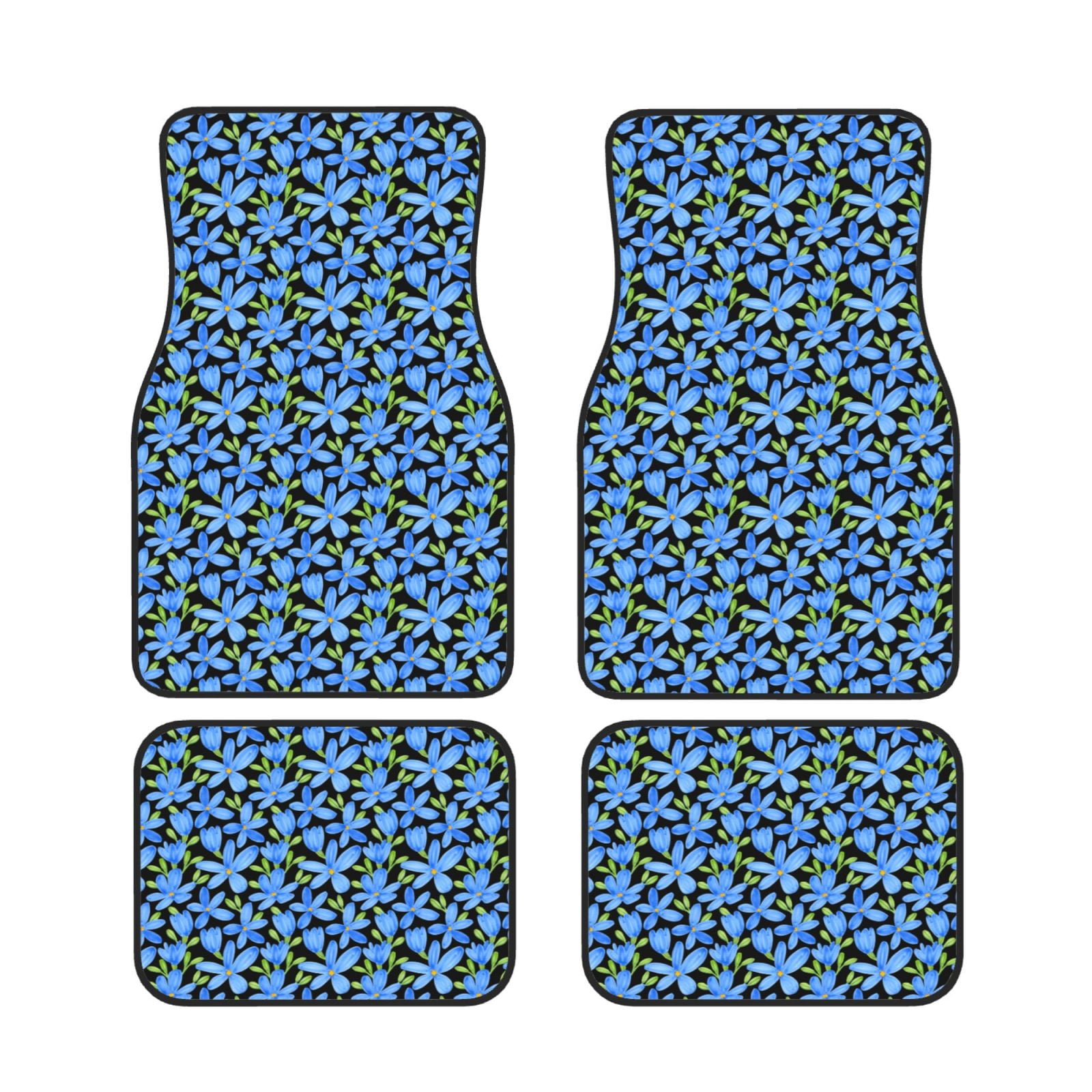 Cauagu Blue Flowers Pattern Car Floor Mat Set of 4,Car Carpet Mats Car ...