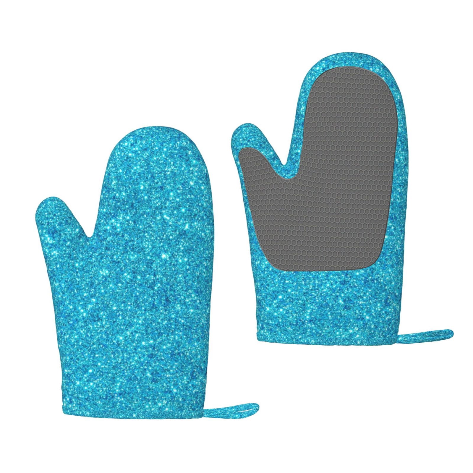 Cauagu Blue Glitter Print Oven Mitts 2 Piece Set,BBQ Gloves Grilling ...