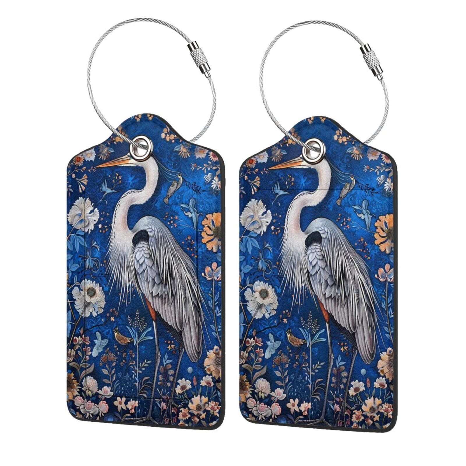 Cauagu Blue Heron Floral Garden Print Luggage Tags,Leather Luggage Tags ...