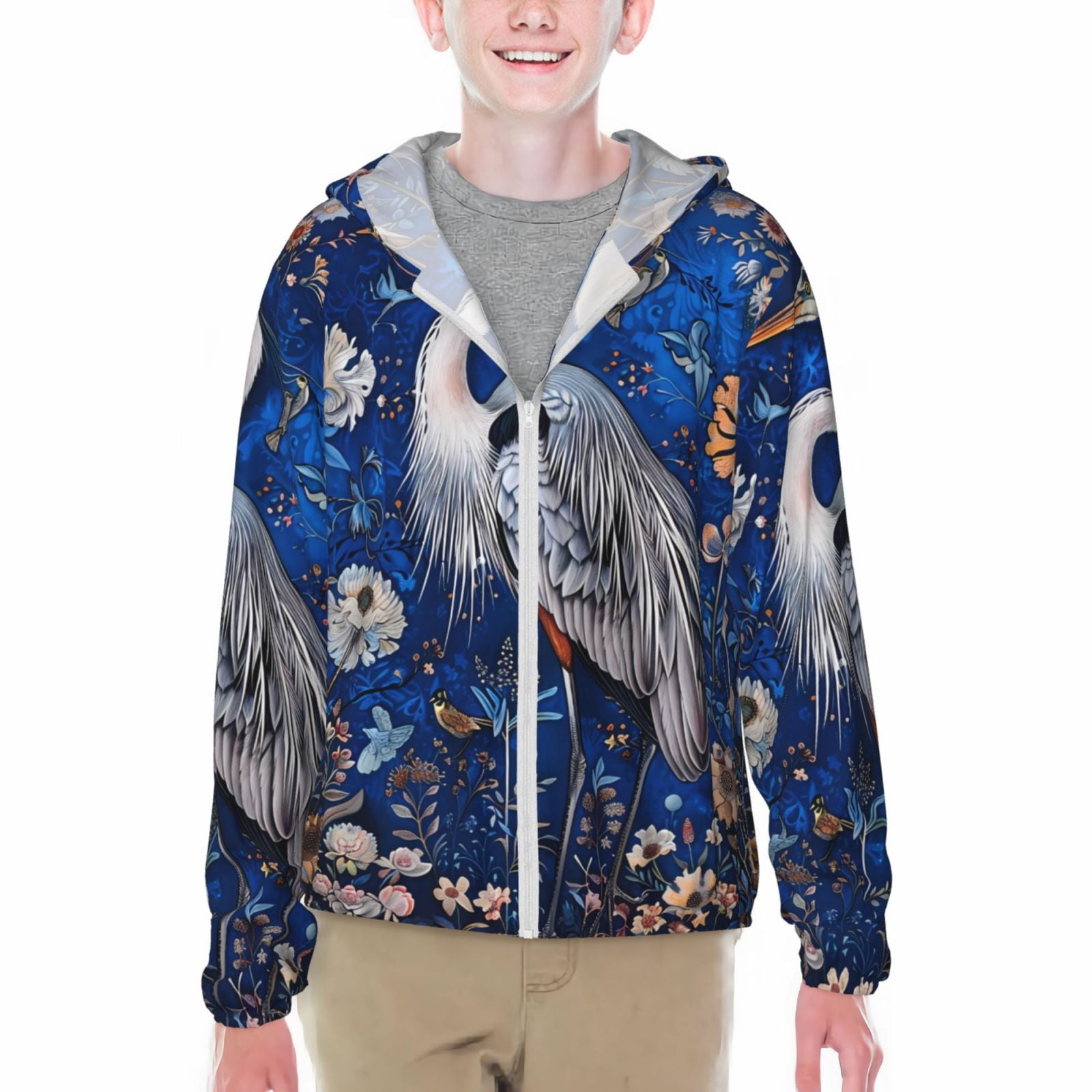 Cauagu Blue Heron Floral Garden Print Sun Protection Jacket for Teen ...