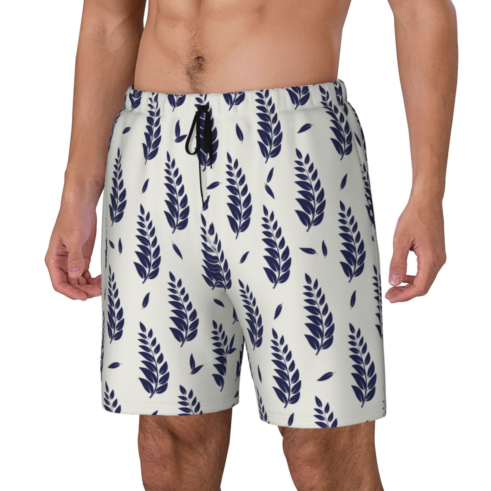 Cauagu Blue Leaves Print Mens Swim Trunks Quick Dry Board Shorts Swim ...