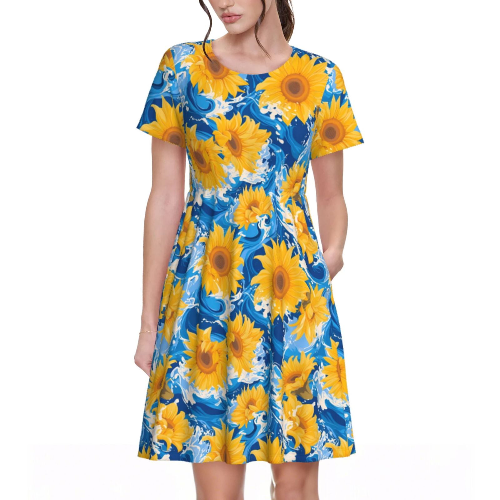 Cauagu Blue Ocean Wave Sunflower Print Summer Dresses for Women 2025 ...