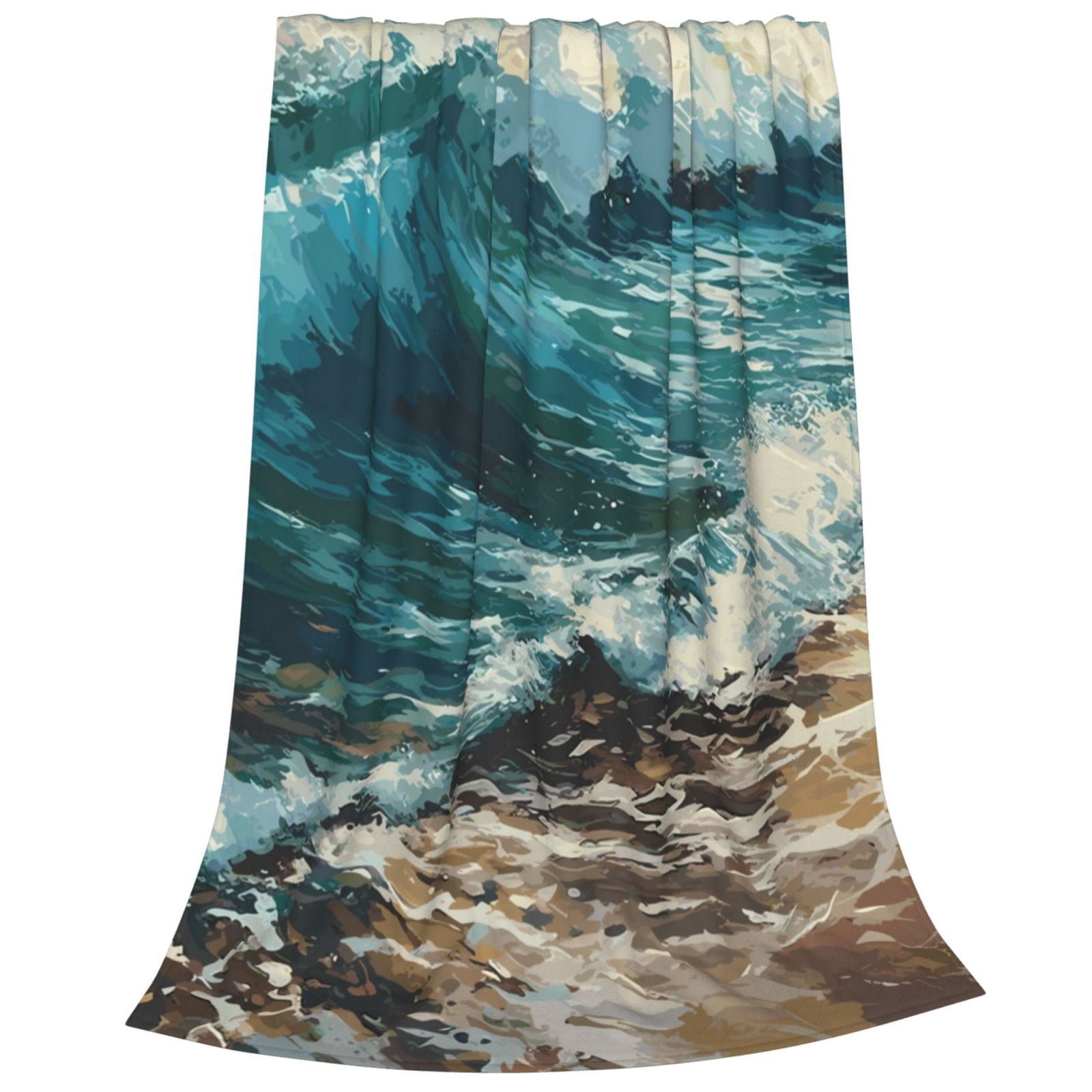 Cauagu Blue Ocean Waves Pattern Flannel Bed Blankets,Fleece Blanket ...