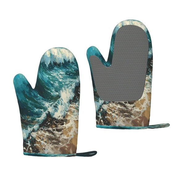 Cauagu Blue Ocean Waves Print Oven Mitts 2 Piece Set,BBQ Gloves ...