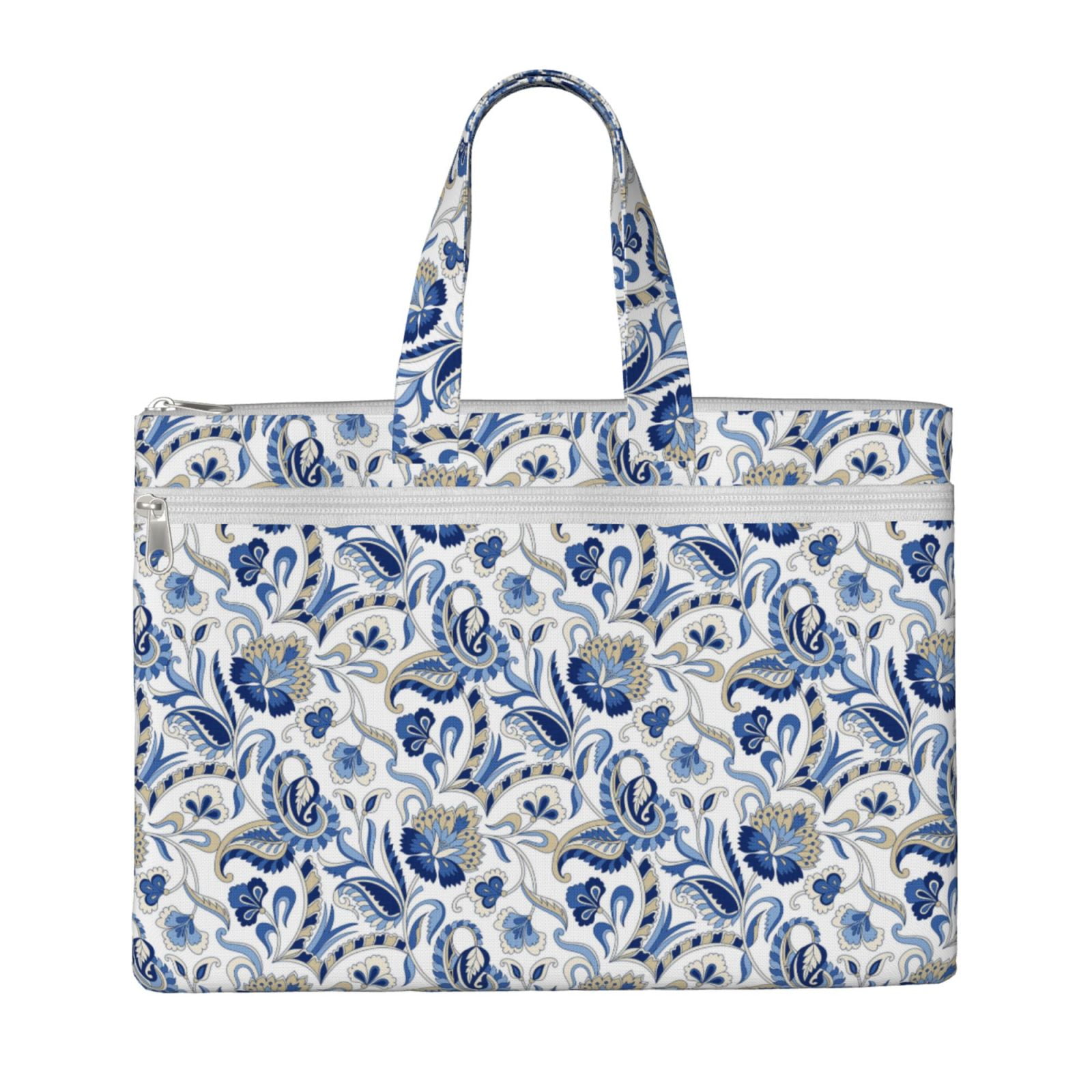 Cauagu Blue Paisley Pattern Canvas Tote File Bag, Zipper Tote Bag ...
