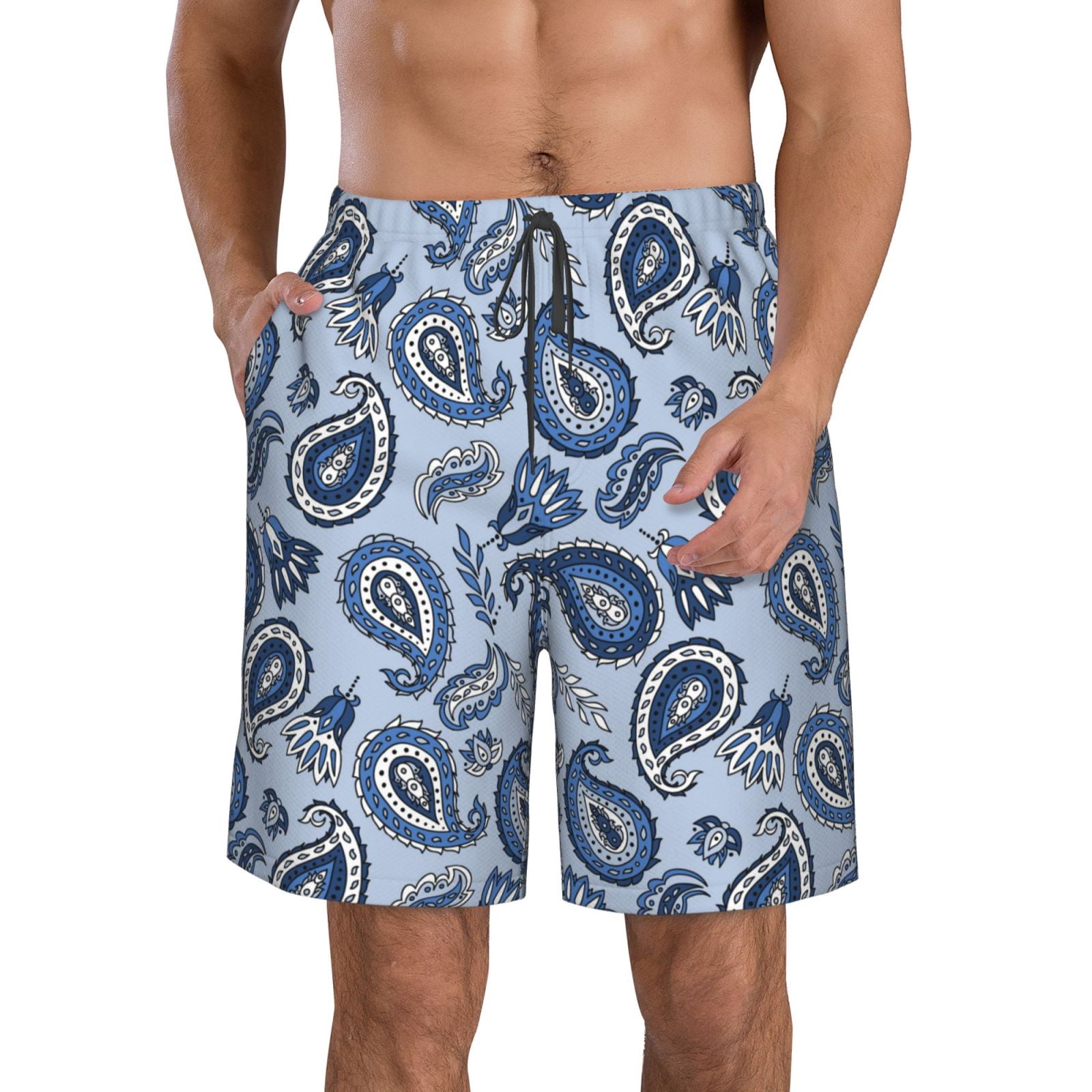 Cauagu Blue Paisley Pattern Vintage Print Men's Swim Trunks,Hawaiian ...