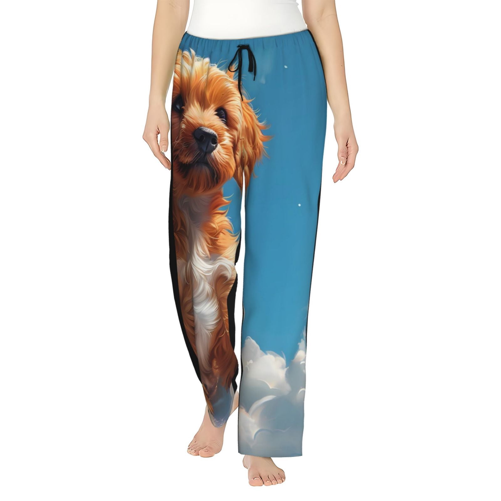 Cauagu Blue Sky Cloud Puppy Pajama Pants for Women Loose Fit Wide Leg ...