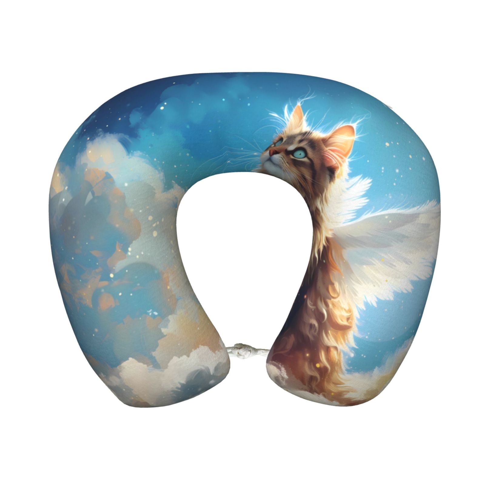 Cauagu Blue Sky Winged Cat Pattern Travel Pillow Memory Foam, U-Shaped ...