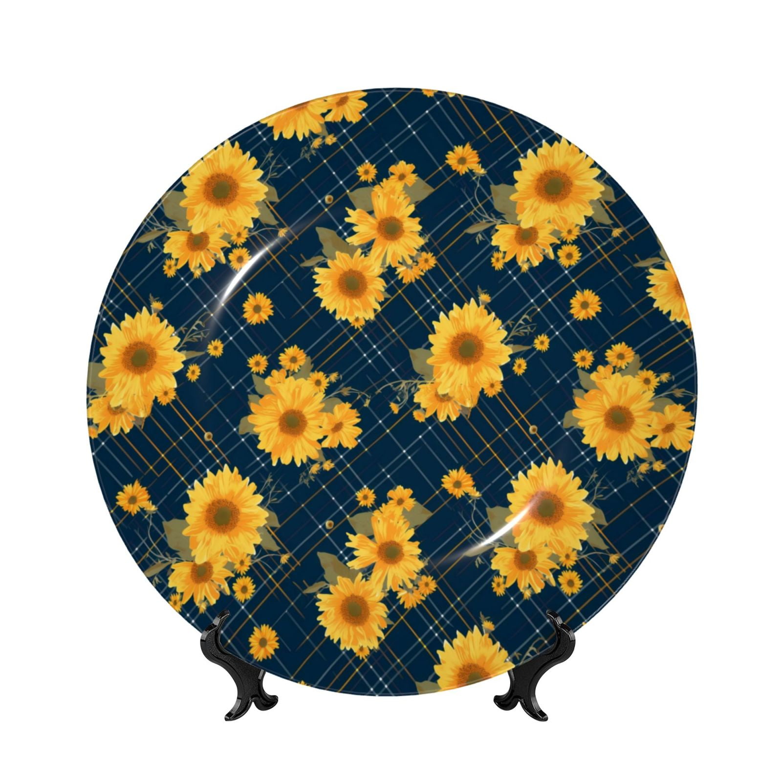 Cauagu Blue Striped Sunflower A Print Bone China Decorative Plate, Wall ...