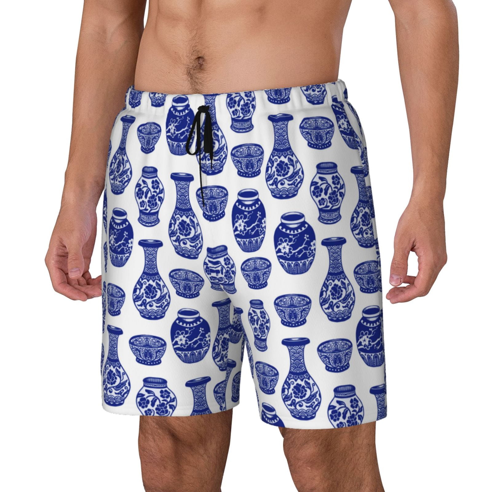Cauagu Blue Vases Print Mens Swim Trunks Quick Dry Board Shorts Swim ...