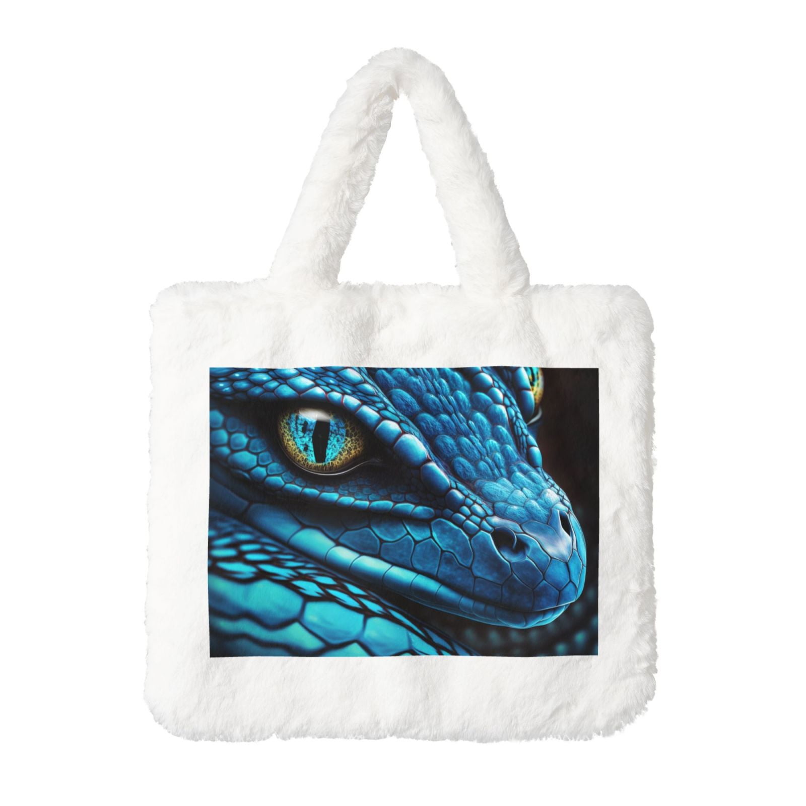 Cauagu Blue Viper Snake Closeup Face Pattern Women's Plush Tote Bag ...