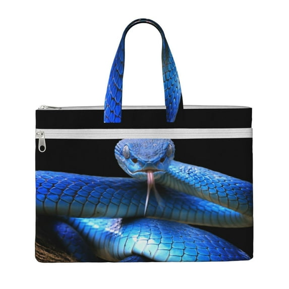 Cauagu Blue Viper Snake Pattern Canvas Tote File Bag, Zipper Tote Bag ...