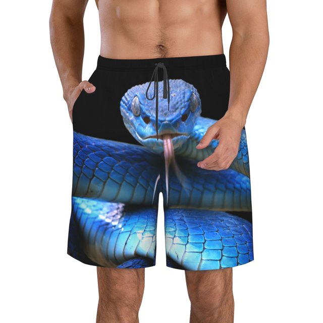 Cauagu Blue Viper Snake Print Men's Swim Trunks,Hawaiian Bathing Suit ...