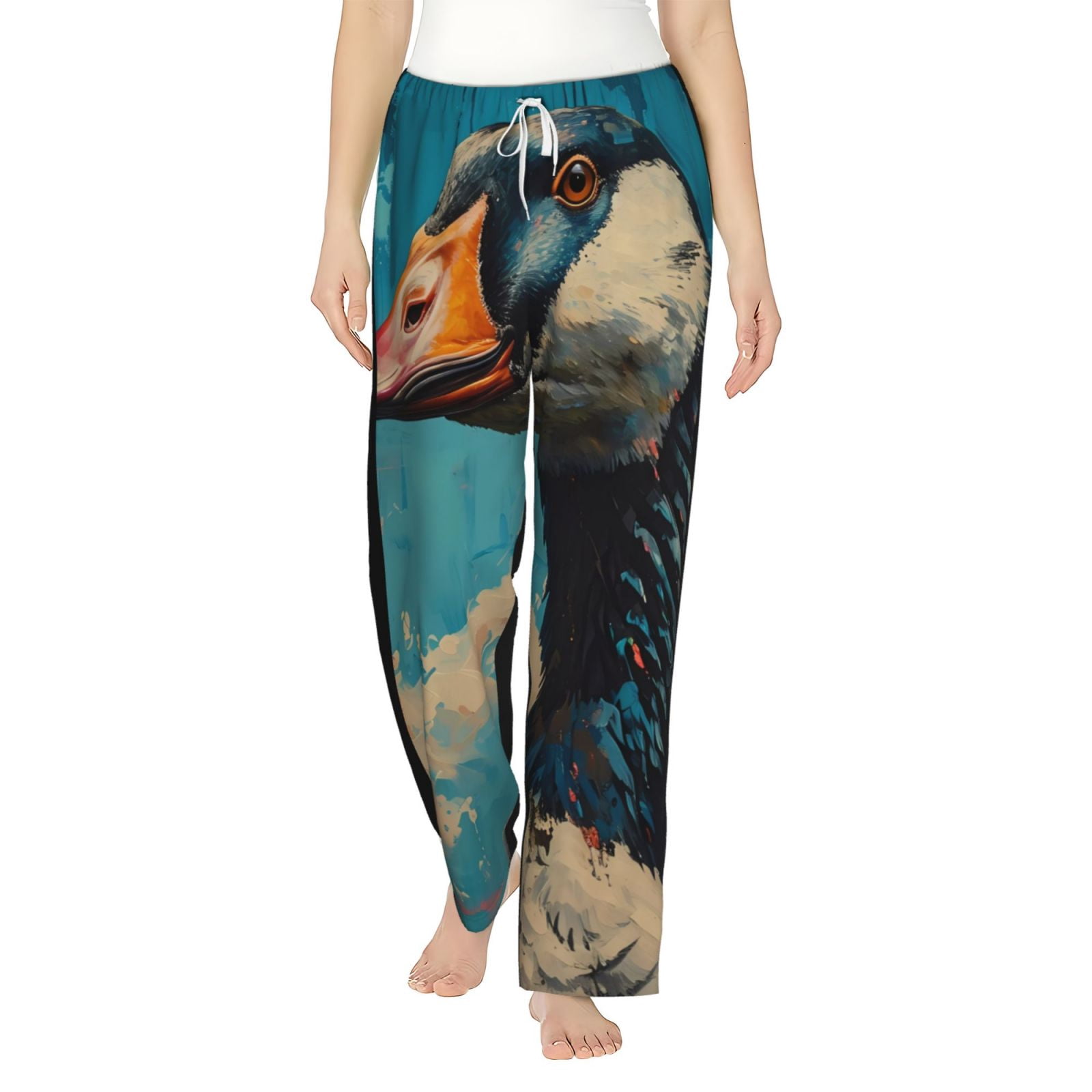 Cauagu Blue Watercolor Duck Pajama Pants for Women Loose Fit Wide Leg ...