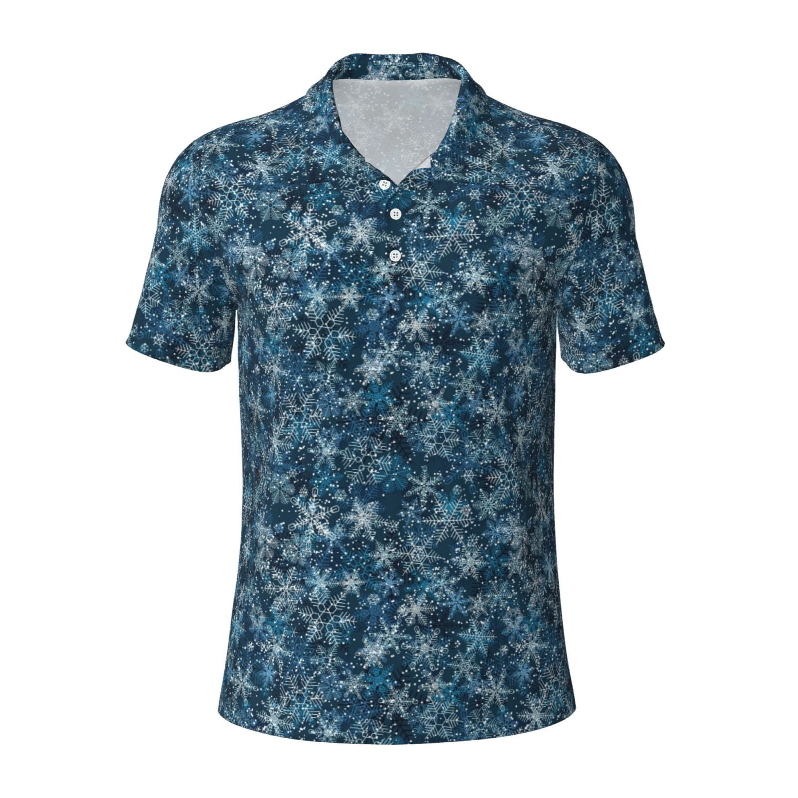 Cauagu Blue and White Gradient Snowflake Print Men's Polo Shirts, Short ...