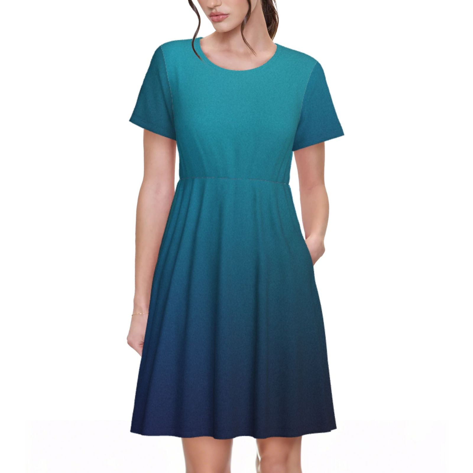 Cauagu Blue and Teal Gradient Print Summer Dresses for Women 2025 Loose ...