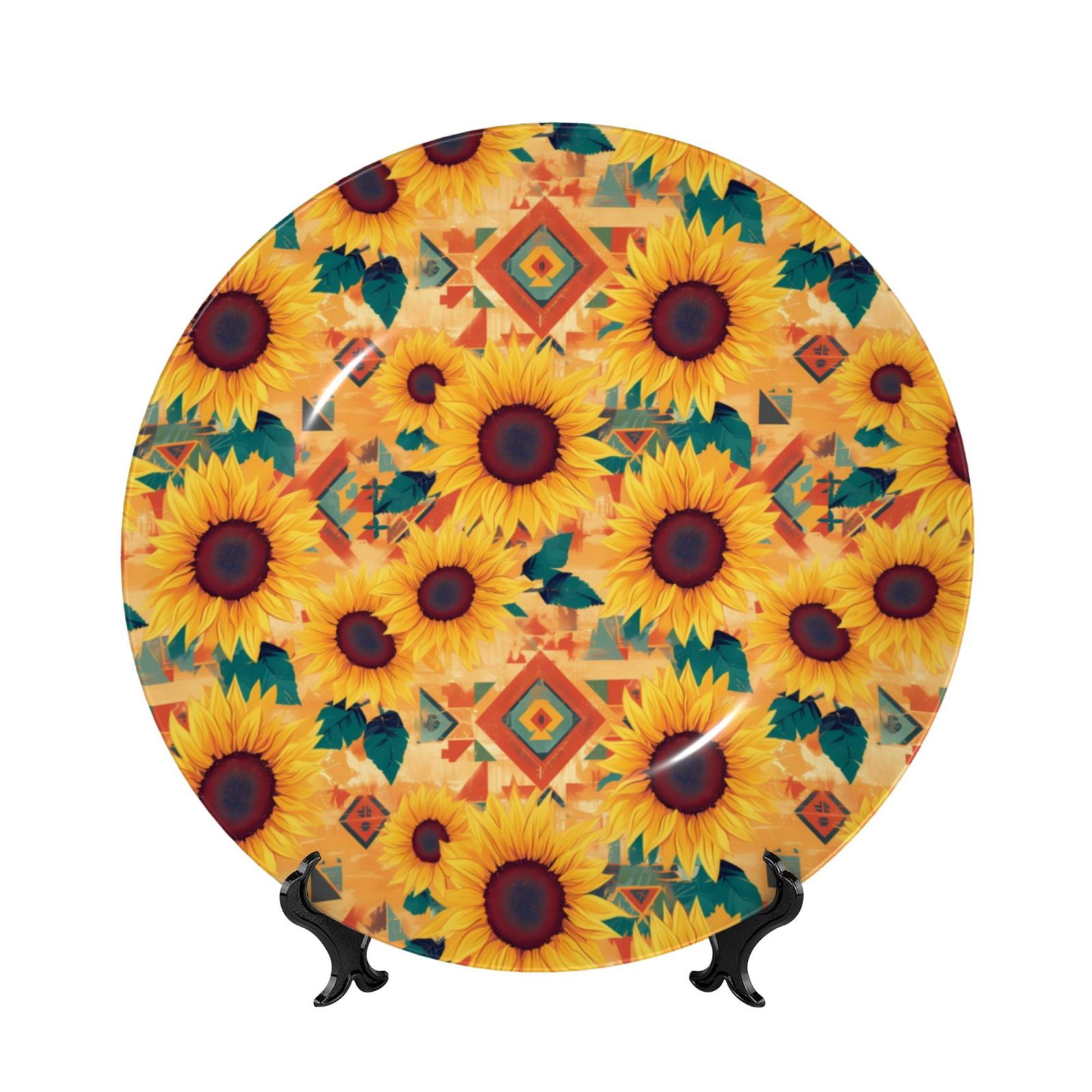 Cauagu Bohemian Sunflower Print Bone China Decorative Plate, Wall Mount ...