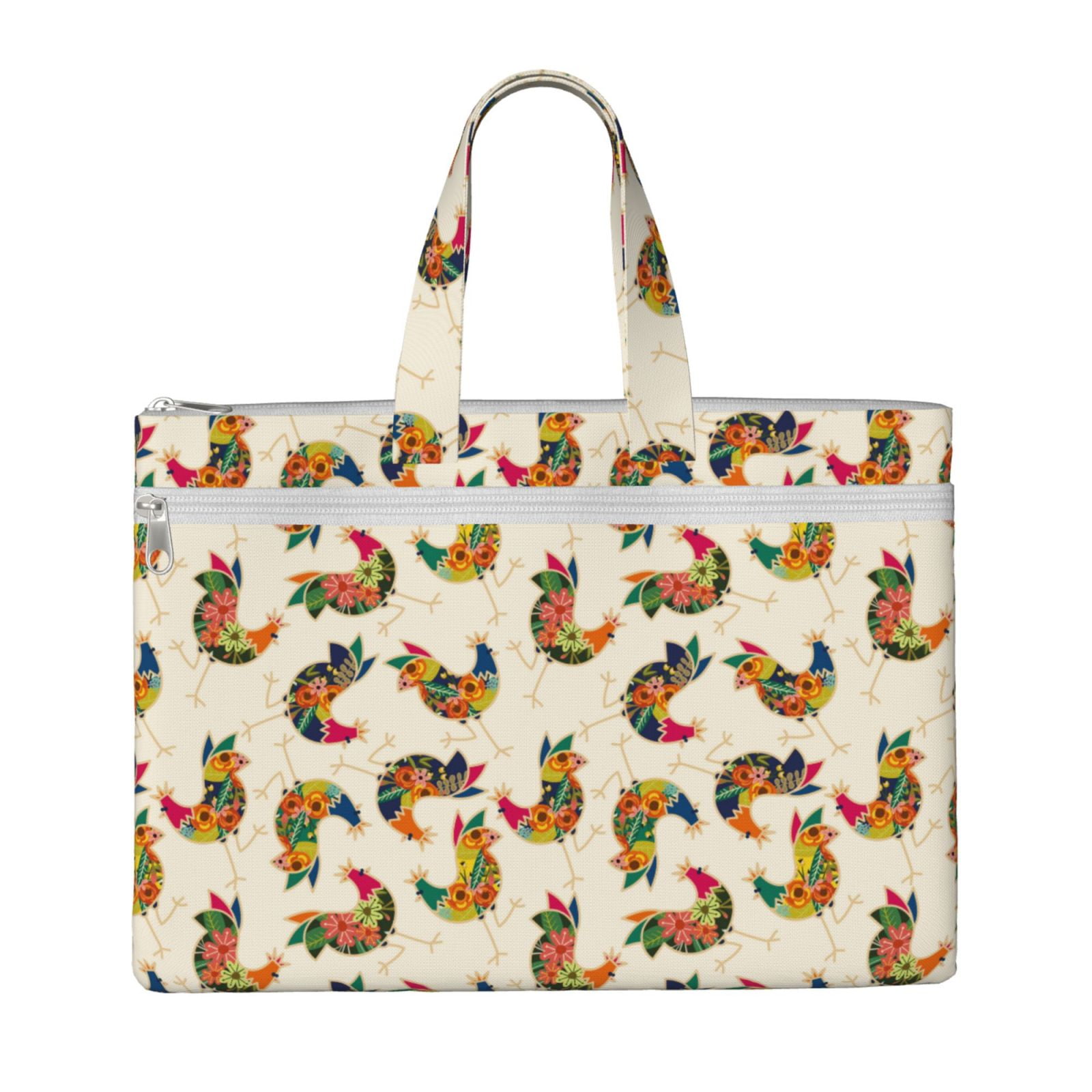 Cauagu Boho Chicken Pattern Canvas Tote File Bag, Zipper Tote Bag ...
