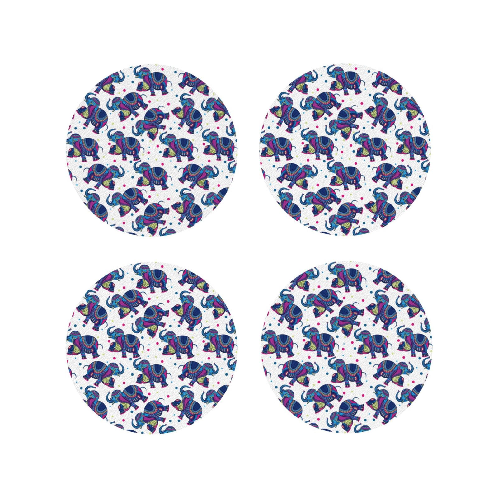 Cauagu Boho elephant for Round Coaster,Drink Coasters Set of 4 Leather ...