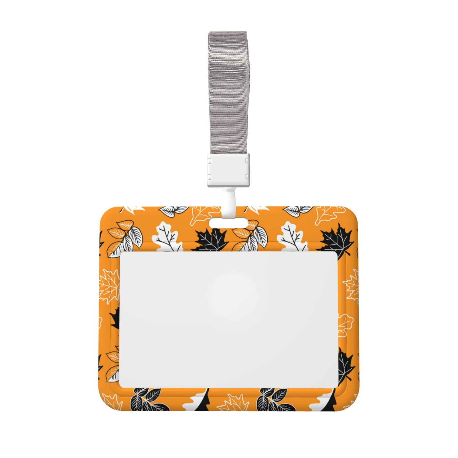 Cauagu Bold Black and White Leaves Orange for ID Badge Holder,Badge ...